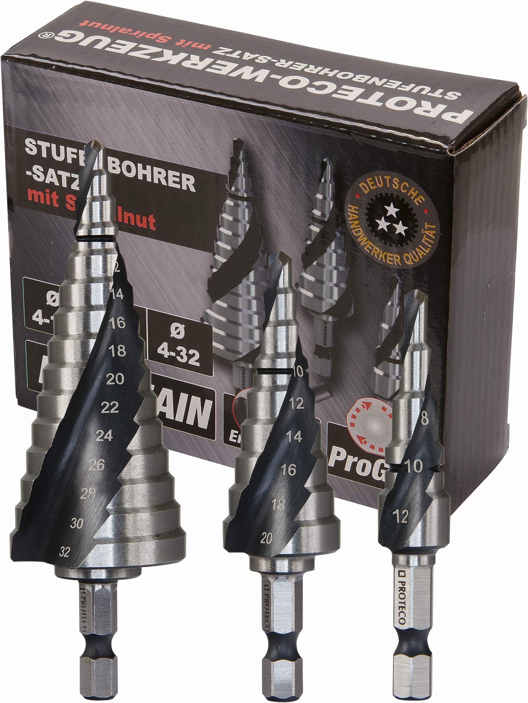 Proteco-Werkzeug® HSS Titan TIN TiALN Profi Stufenbohrer Konusbohrer ...