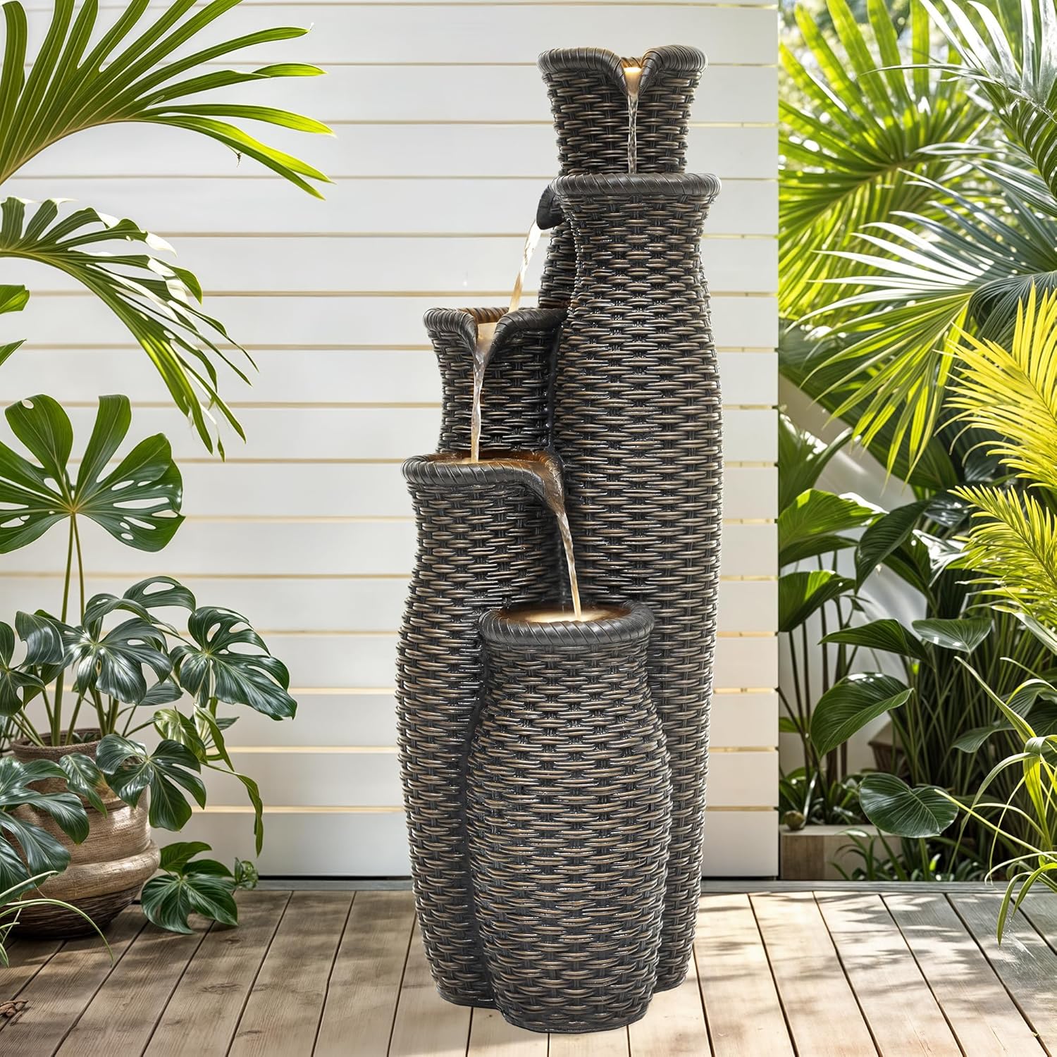 Amazon.com: Autodaya 5-Tier Faux Rattan Vase Water Fountain Outdoor ...