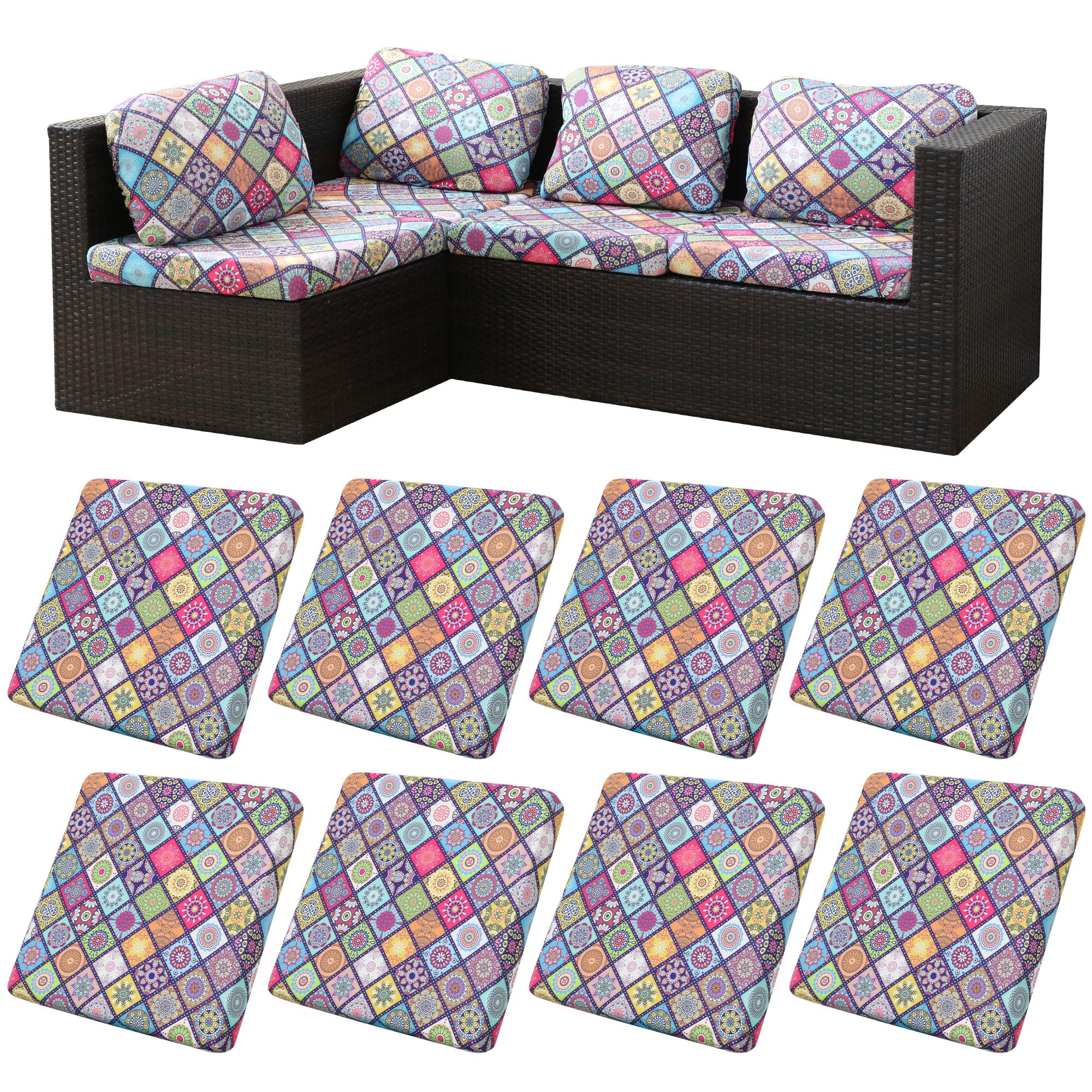 Amazon.com: 8Pcs Stretch Patio Cushion Covers Outdoor Cushion Covers ...