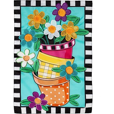 Amazon.com : Evergreen Flag Stacked Spring Flower Pots Garden Flag ...