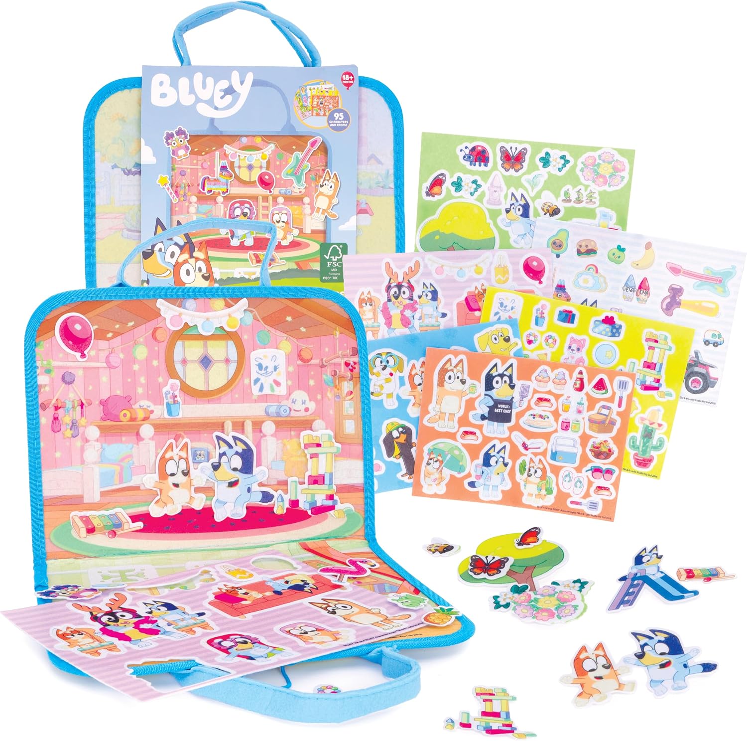 Toyland® 96 Piece Bluey Felt Activity Set - Portable Carry Case with 2 ...