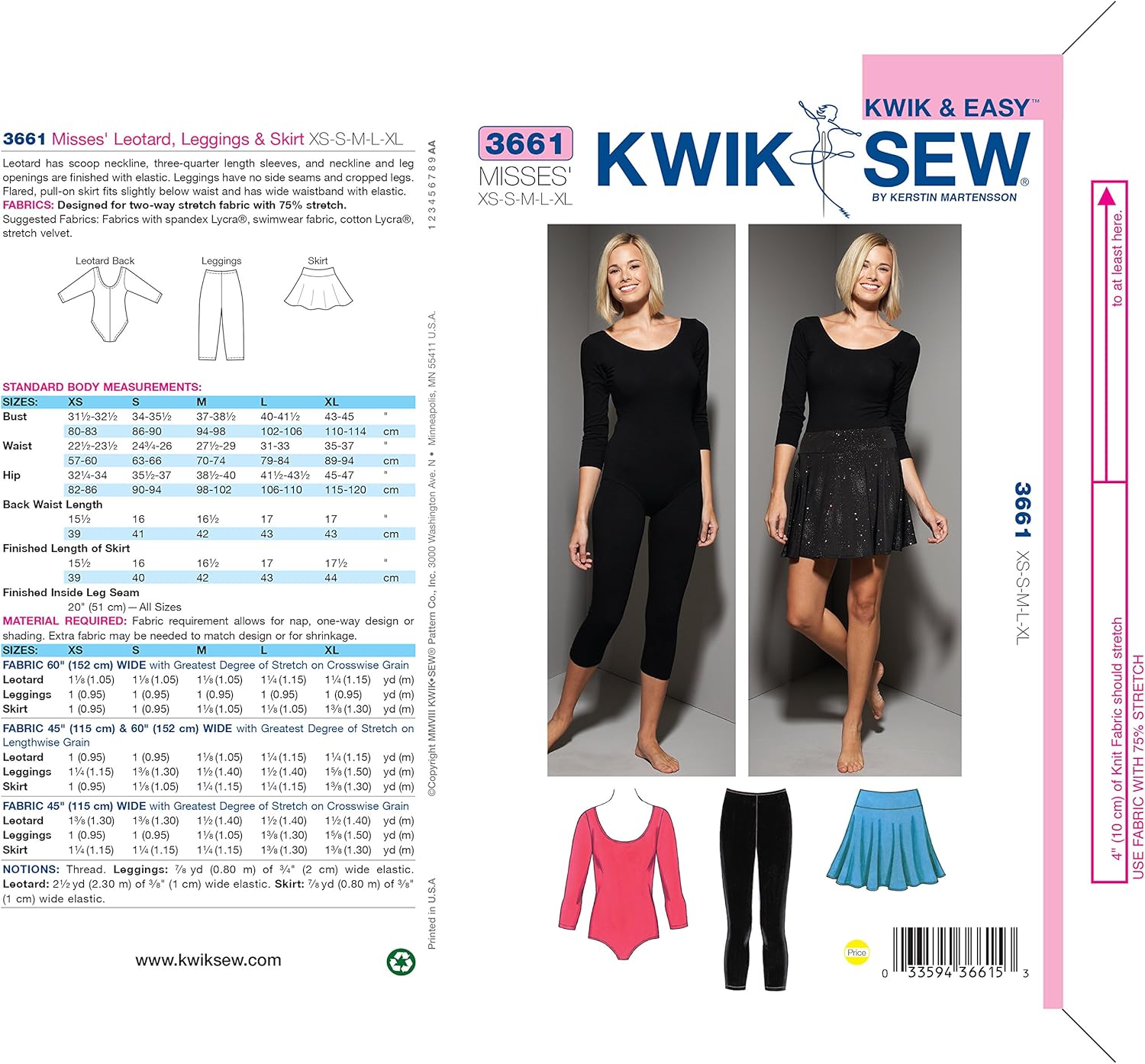 Kwik Sew K3661 Leotard, Leggings and Skirt Sewing Philippines | Ubuy