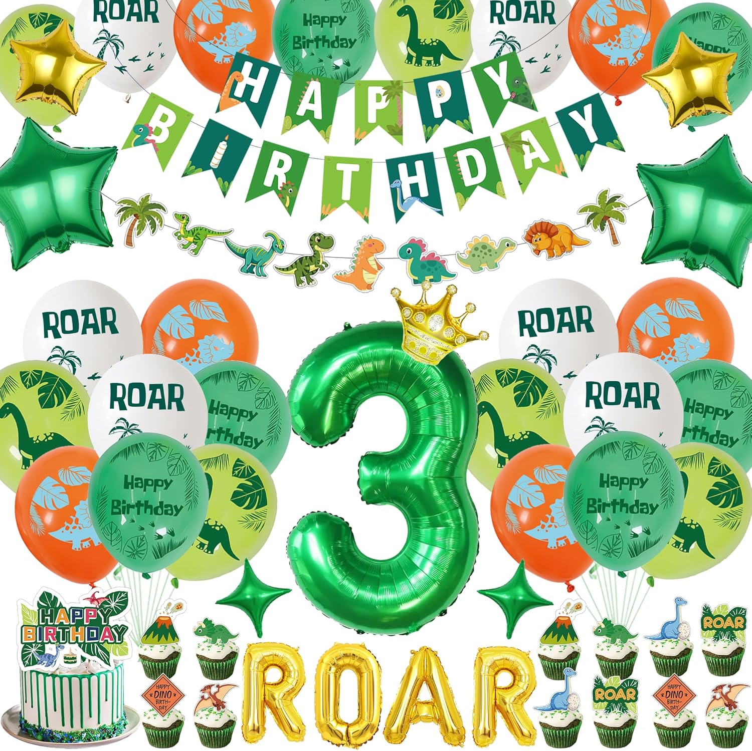 Amazon.com: Dinosaur 3rd Birthday Party Decorations - Dino Theme Decor ...