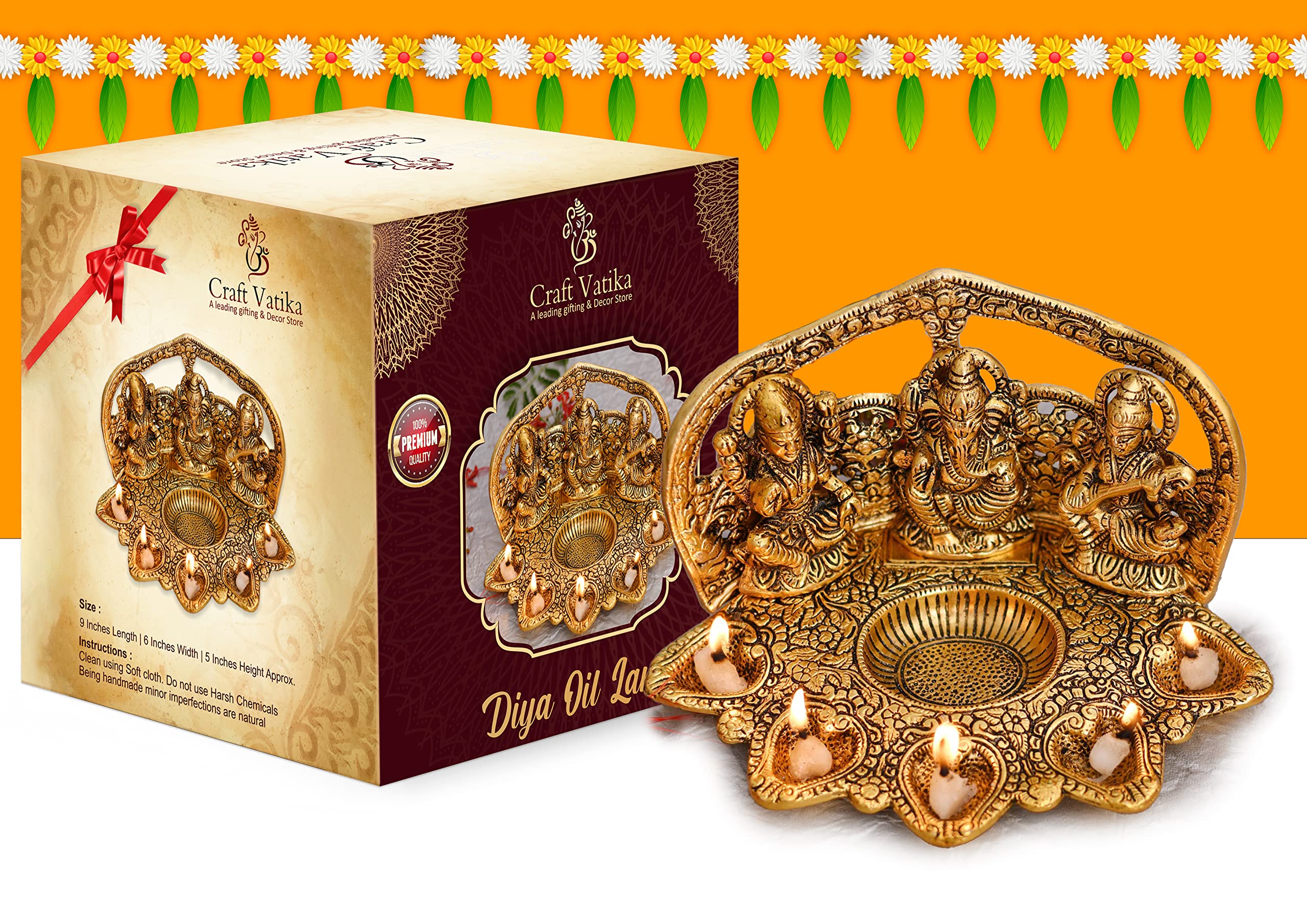 Buy CraftVatika Diwali Gift Items Diya Laxmi Ganesha Saraswati Idol Oil ...