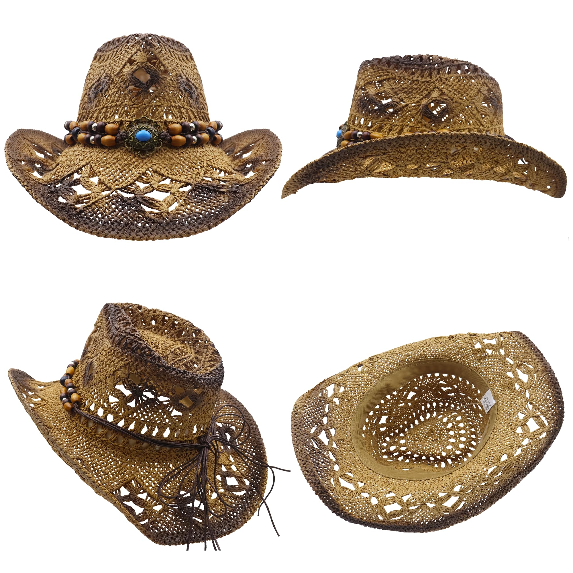 SAJUZEN Straw Cowboy Hat Men's Women's Classic Vintage Western Straw ...