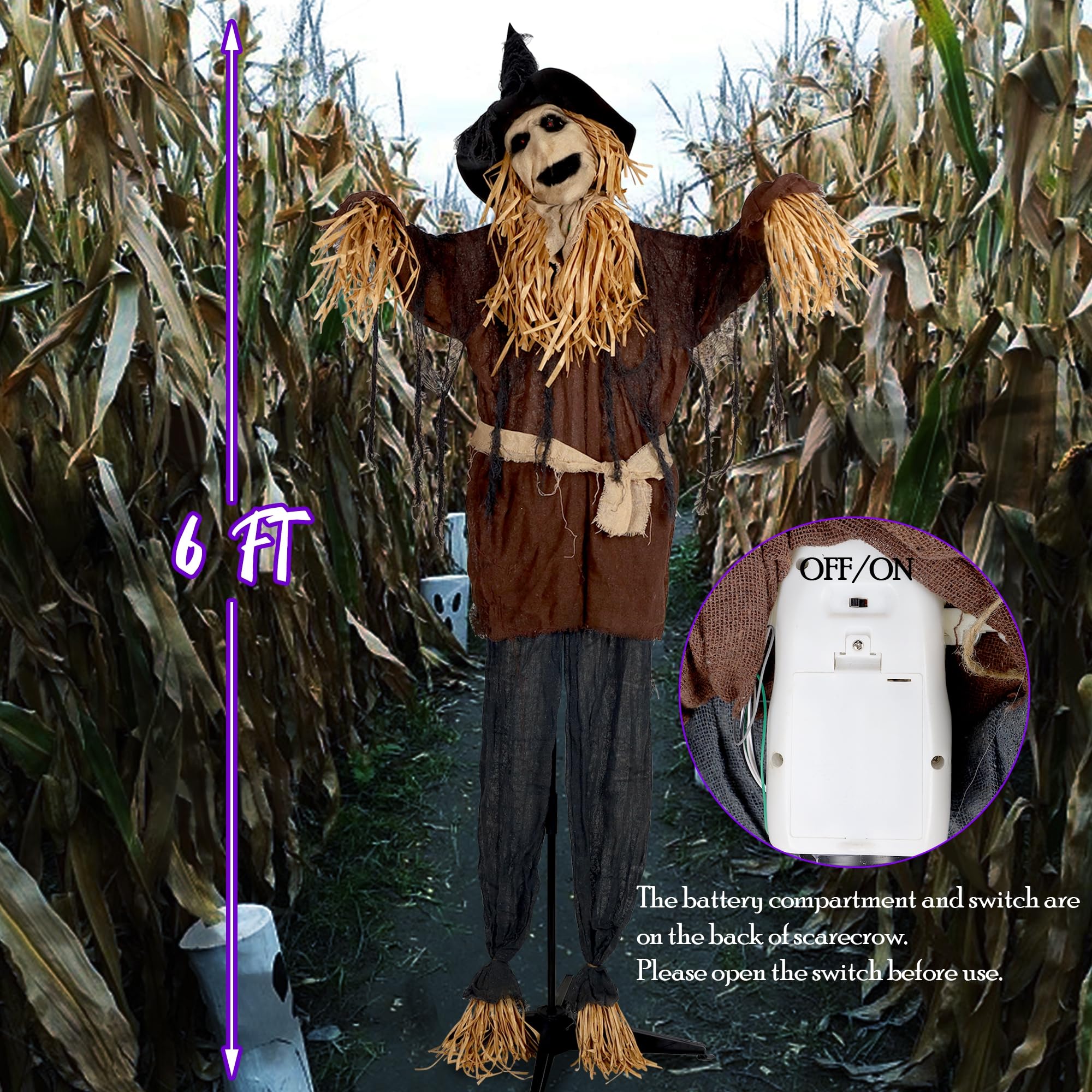 Outdoor Witch Decor 6FT Halloween Standing Scarecrow, Life-Size ...
