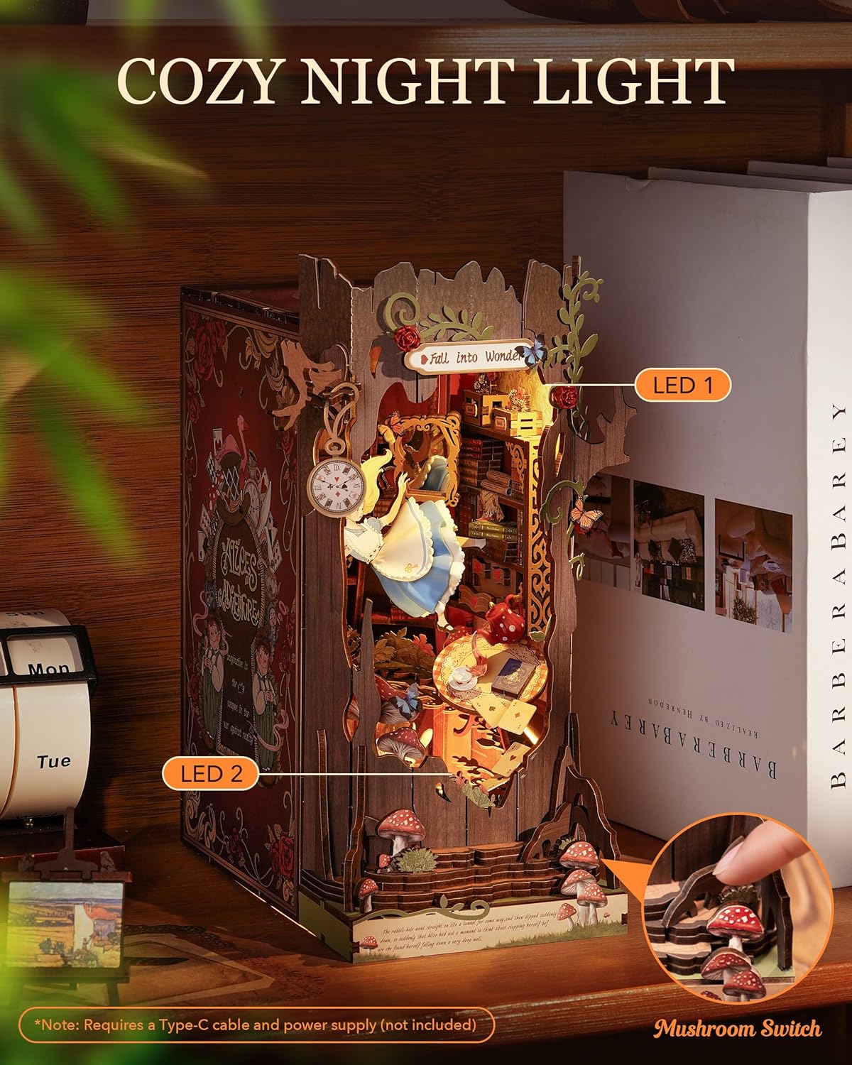 Rolife DIY Book Nook Kits Fall into Wonder, Fairy Tale Bookend Wooden ...