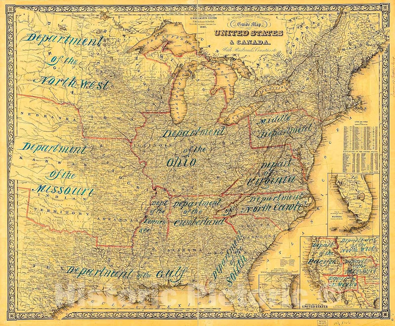 Amazon.com: Historic 1862 Wall Map - G. Woolworth Colton's New Guide ...