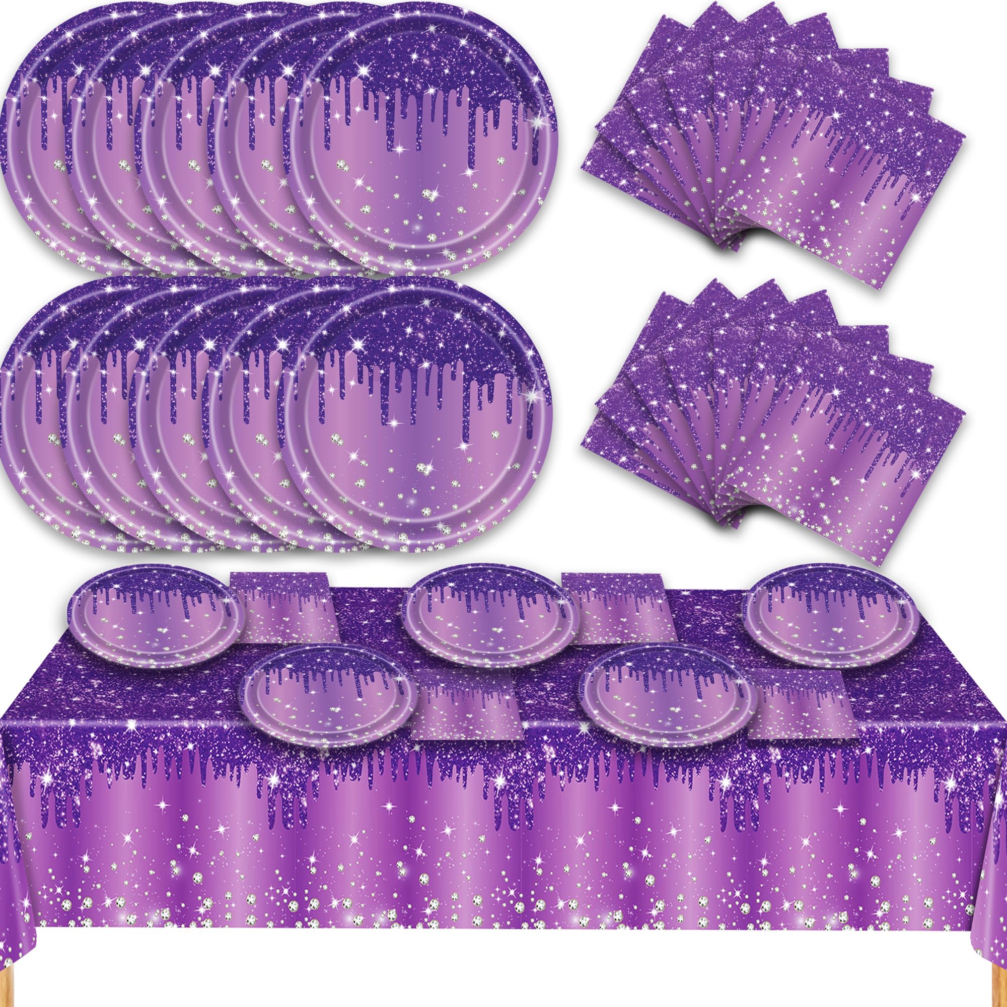 Amazon.com: Purple Party Decorations Purple Birthday Tableware Set for ...