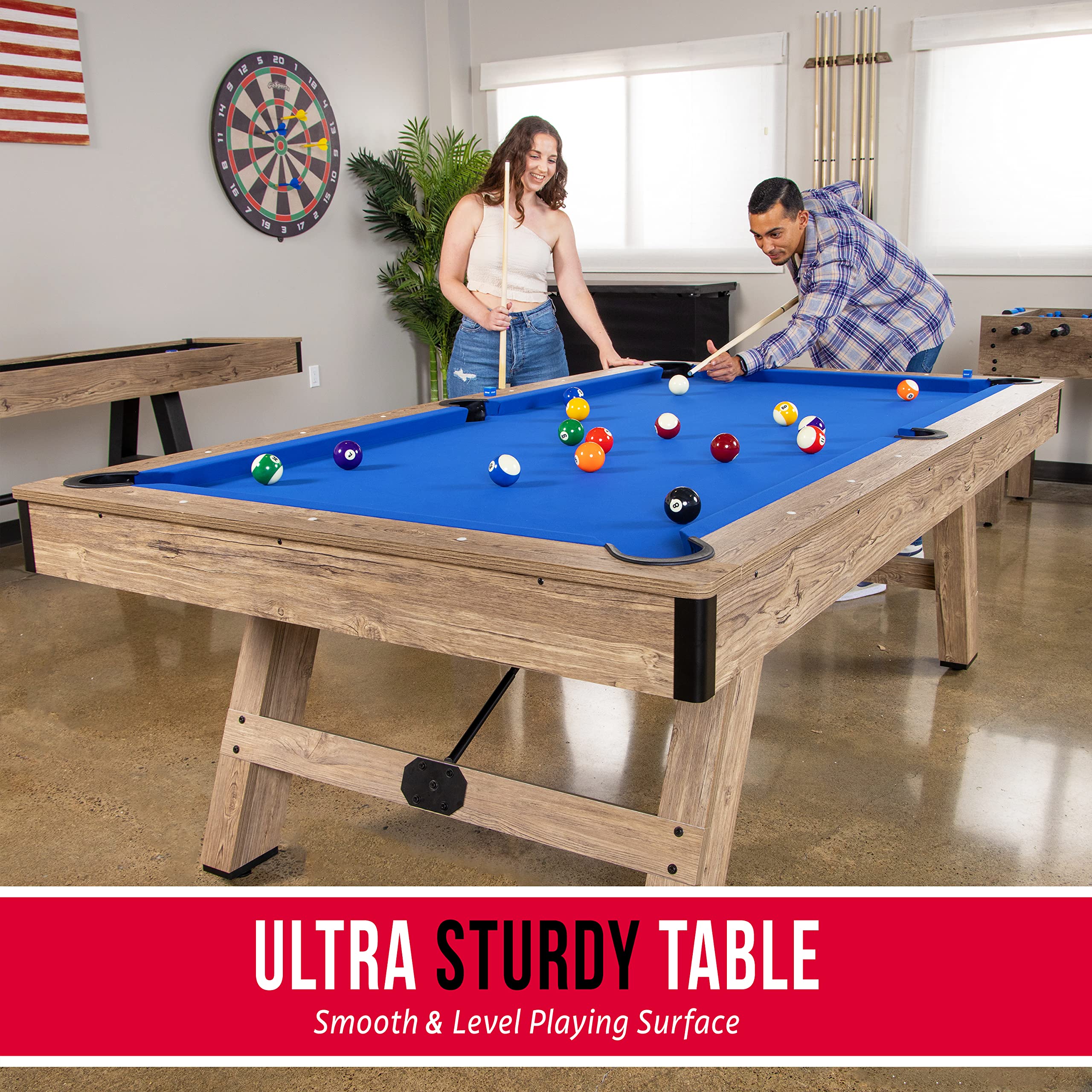 GoSports 8 ft Pool Table with Wood Finish - Modern Billiards Table with ...