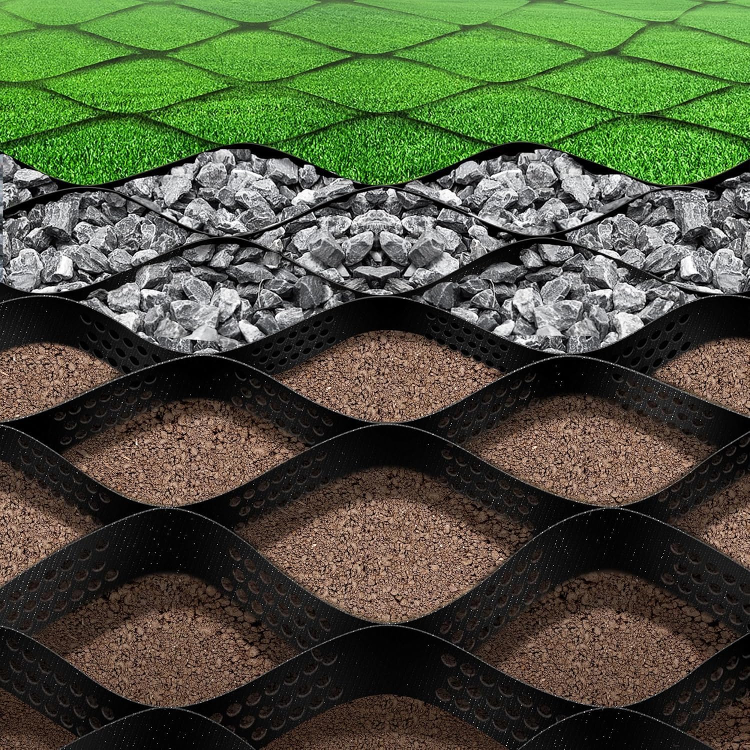 16.4 x 9.8 Ft 160 Sq ft Gravel Ground Grid - 2In Thick Geo Grid ...
