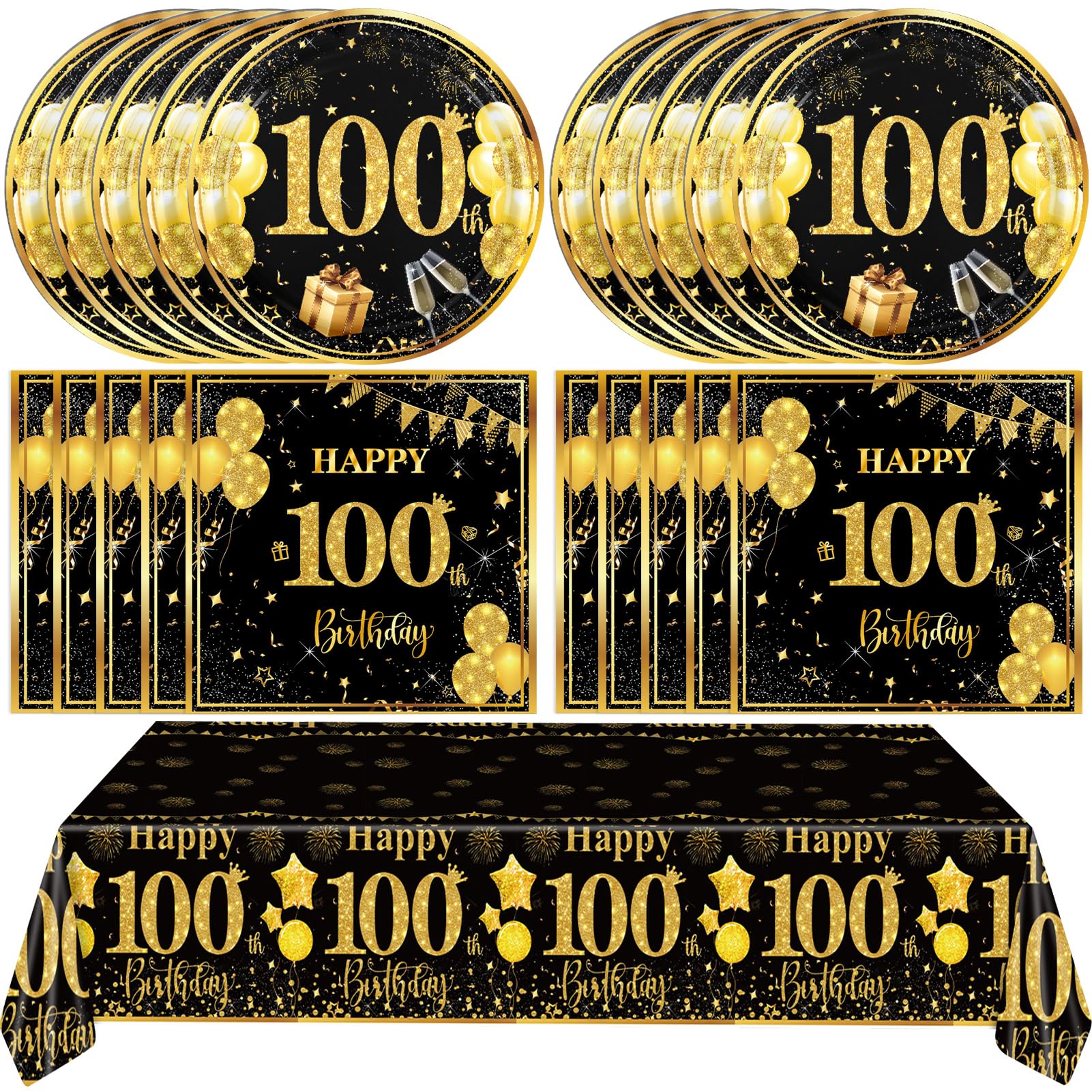 Amazon.com: 41Pcs 100th Birthday Decorations for Men Women,Black Gold ...