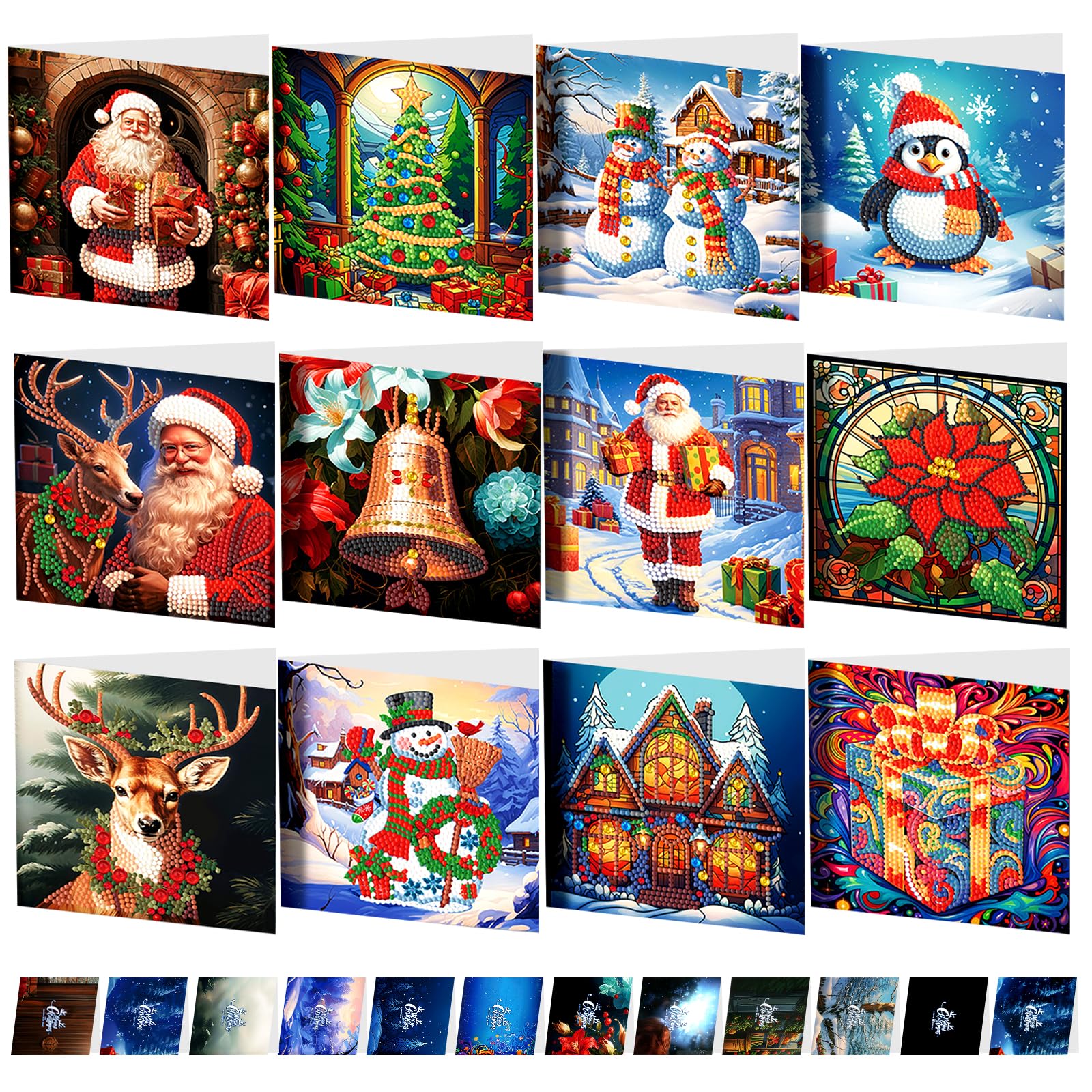 JSRQT 12 Pack Diamond DIY Painting Cards Christmas Card with Envelopes ...