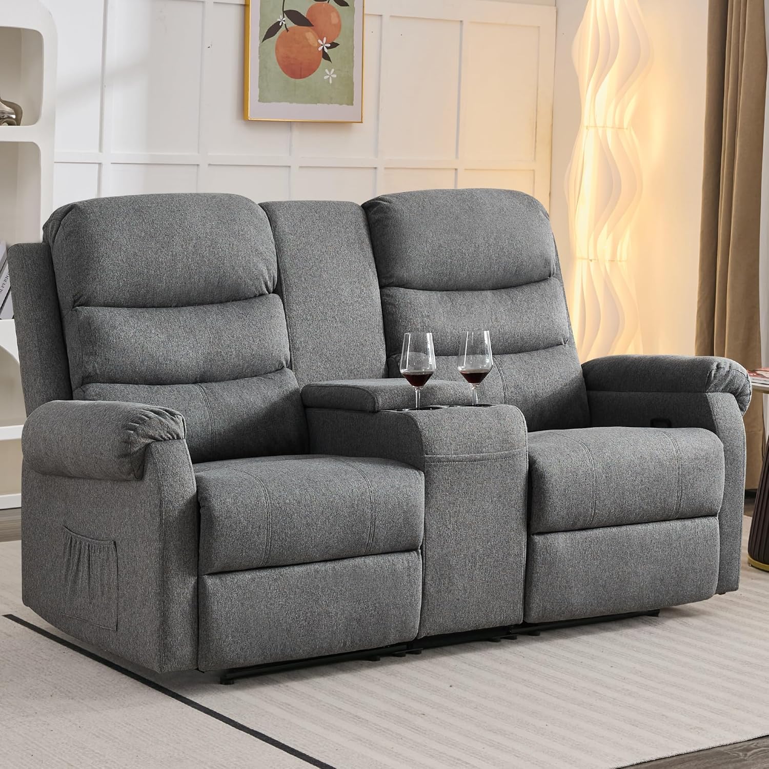 Amazon.com: DRMBOOK Reclining Loveseat Sofa, Linen Fabric Double ...