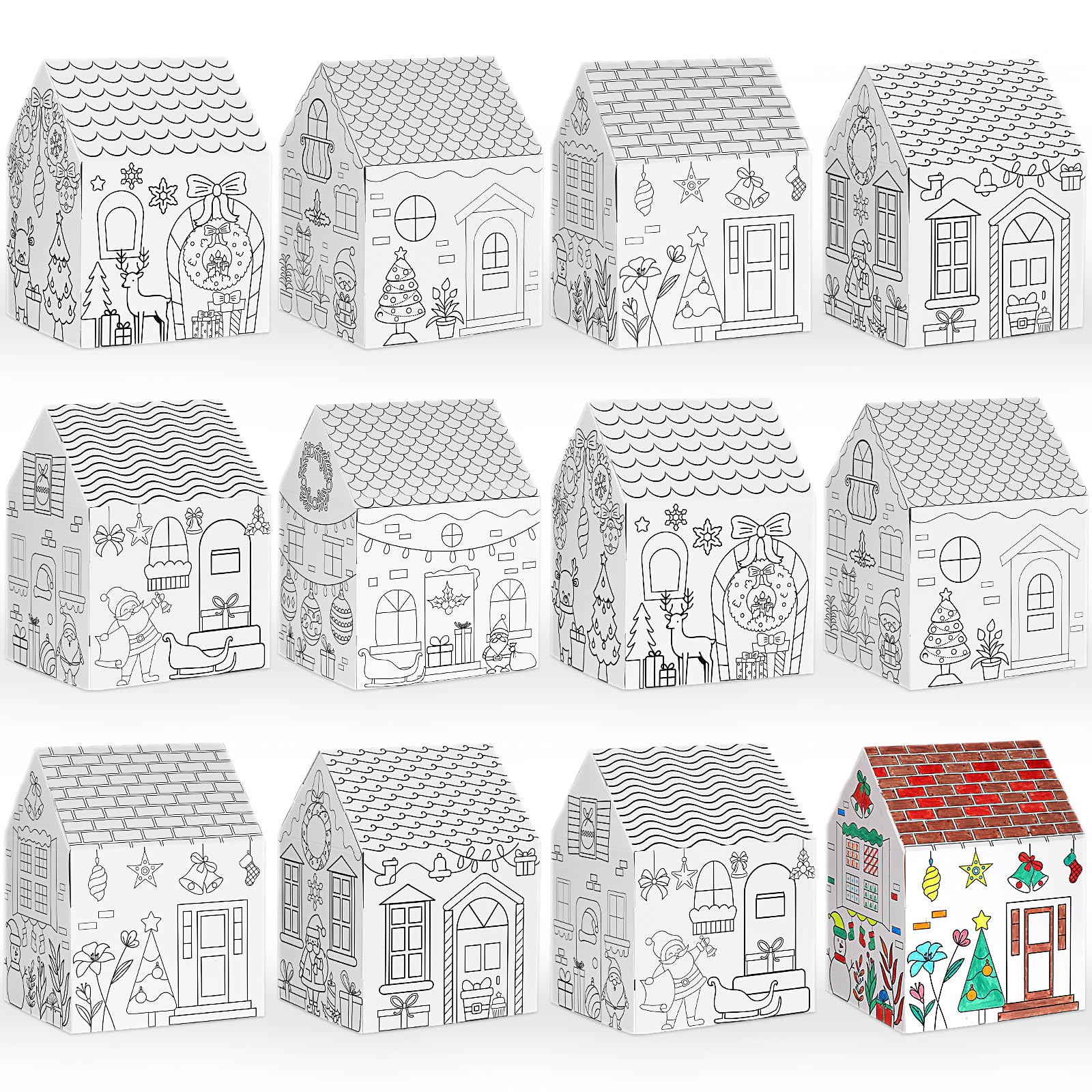 Amazon.com: Watersay 12 Pcs Christmas Paper Coloring Houses DIY Craft ...