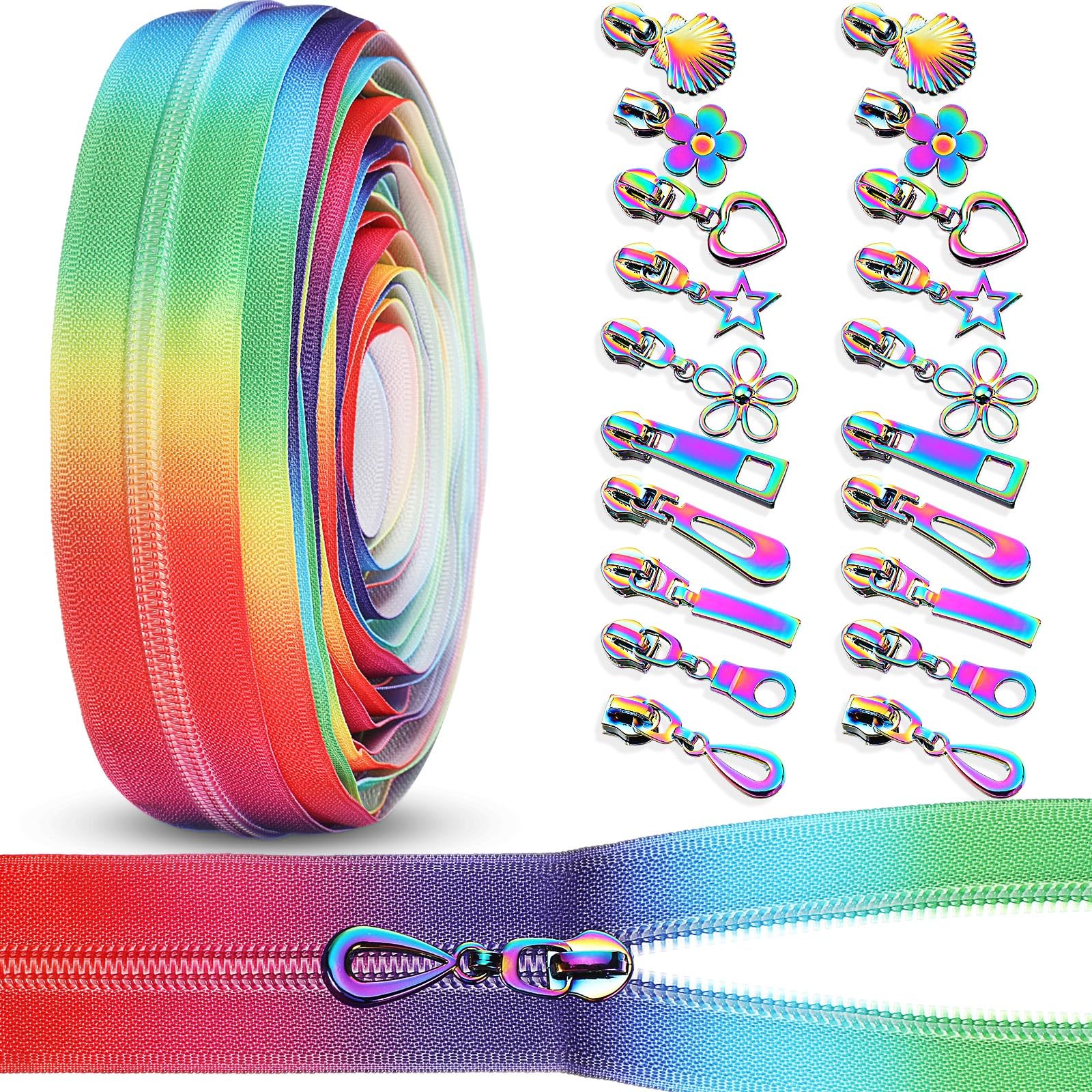 Amazon.com: Zeyune #5 Rainbow Zipper Tape by The Yard 10 Yards Rainbow ...