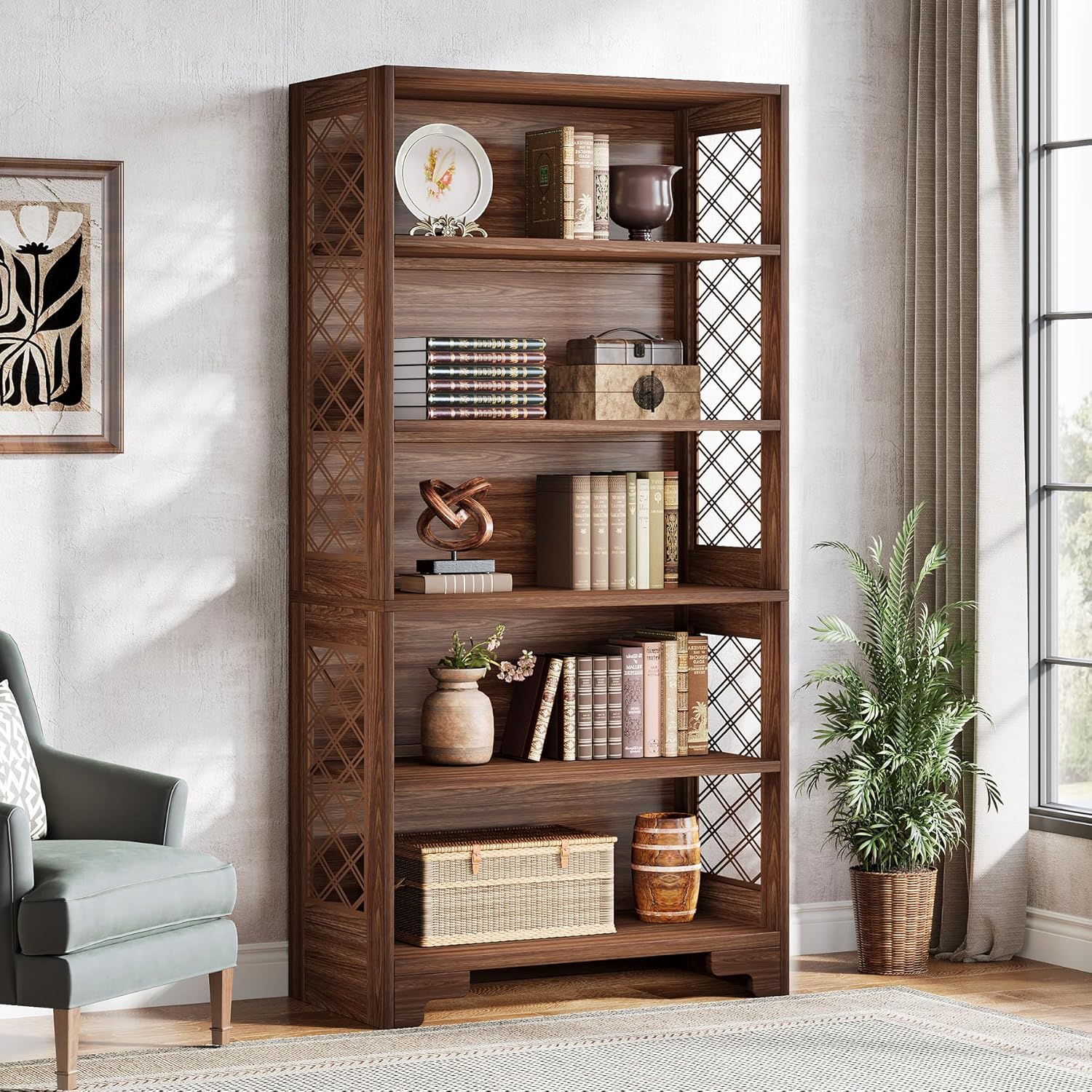 Amazon.com: Tribesigns 6-Tier Bookcase, 70.8" Vintage Tall Bookcase,5 ...