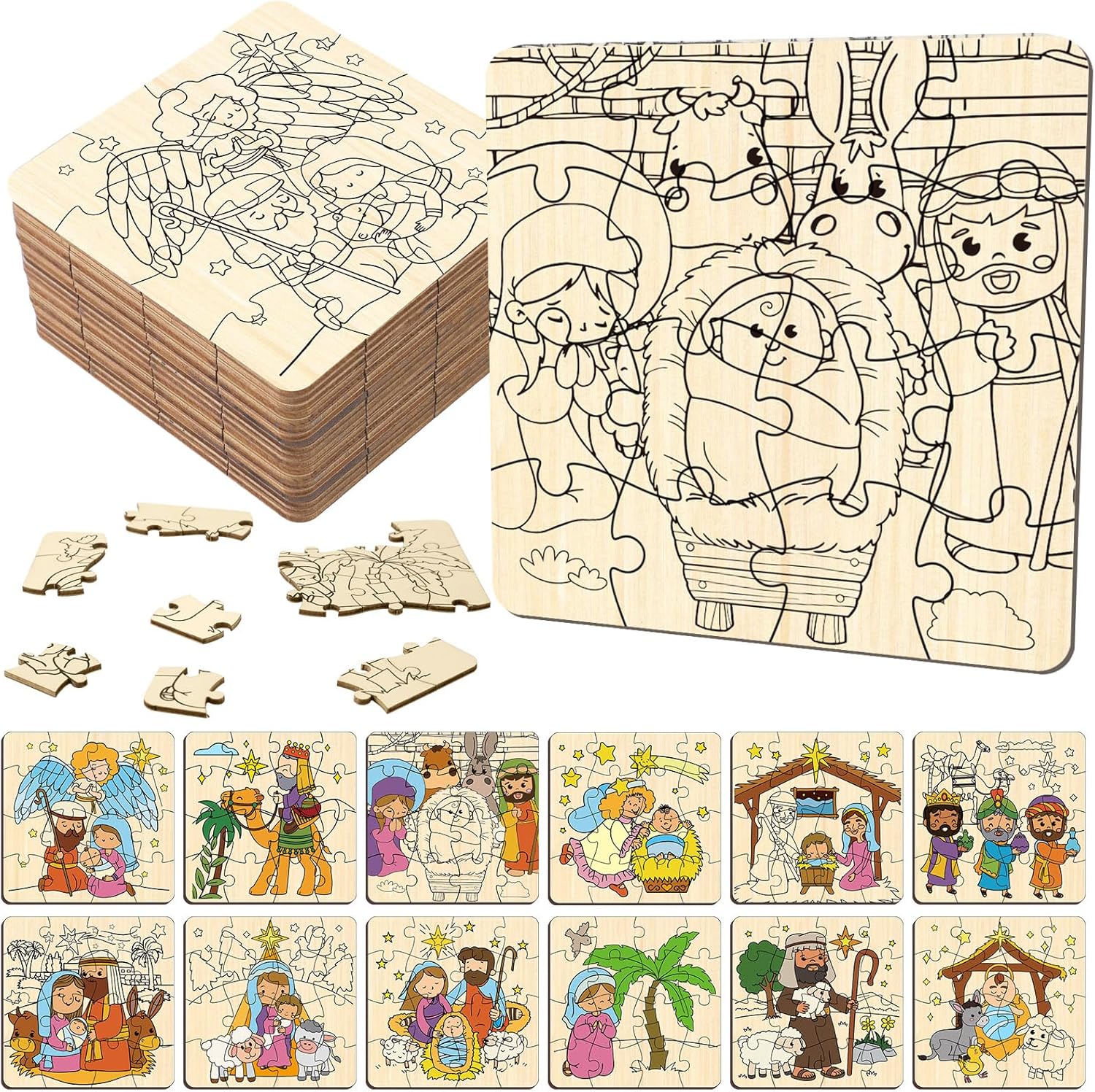 Amazon.com: Trnayi 24 Pack Color Your Own Christmas Nativity Wooden ...