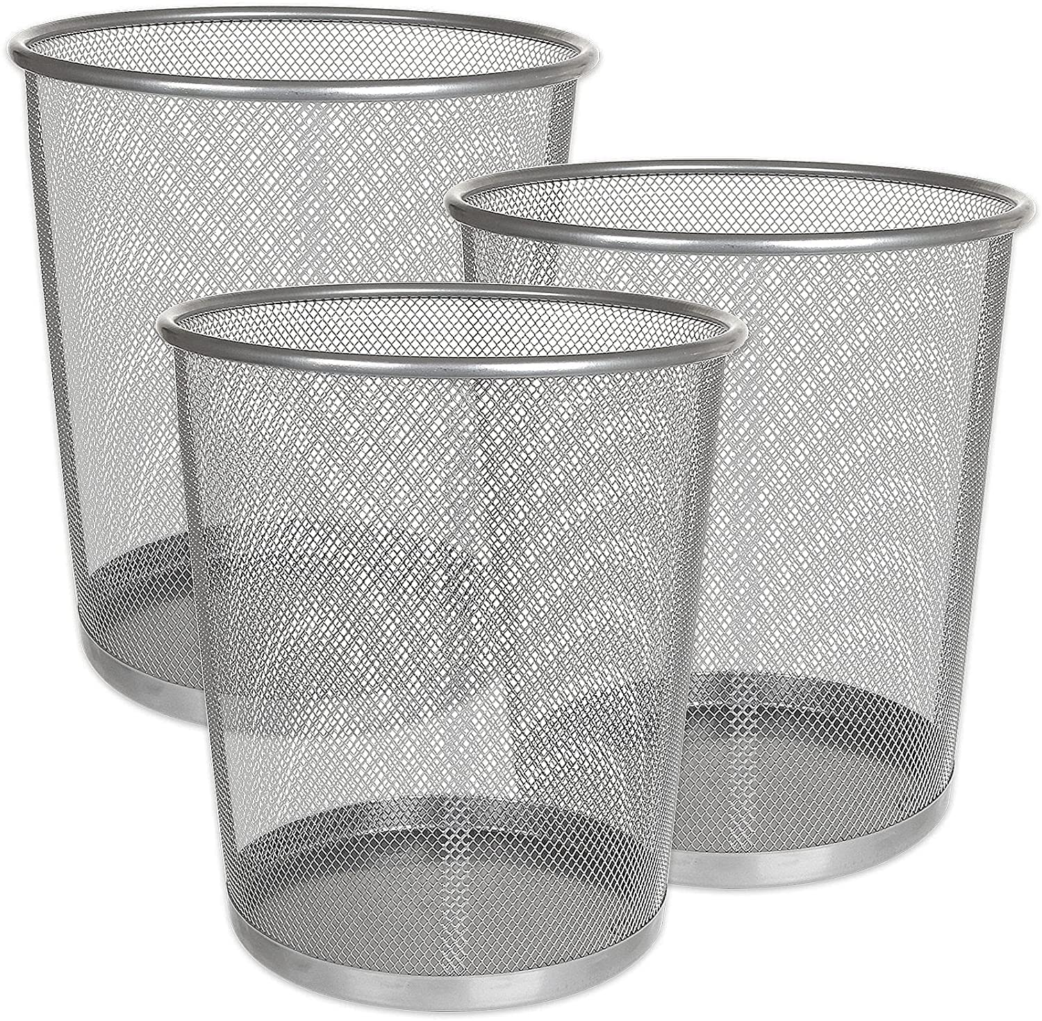 SENENQU 3pcs Mesh Waste Paper Bins, Metal Mesh Bedroom Bins, Silver ...