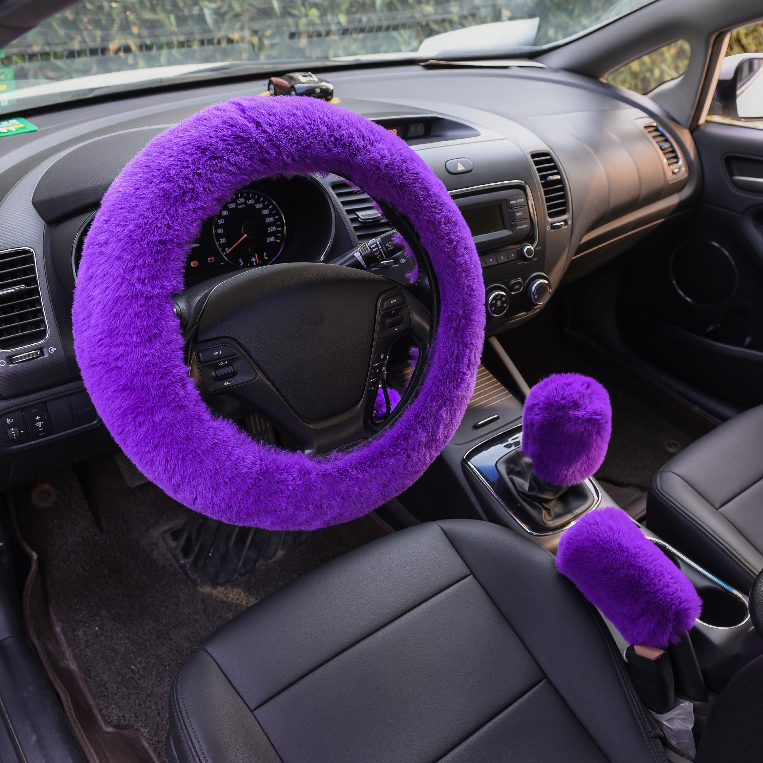 Amazon.com: Ziciner 3PCS Wool Steering Wheel Cover with Fuzzy Handbrake ...