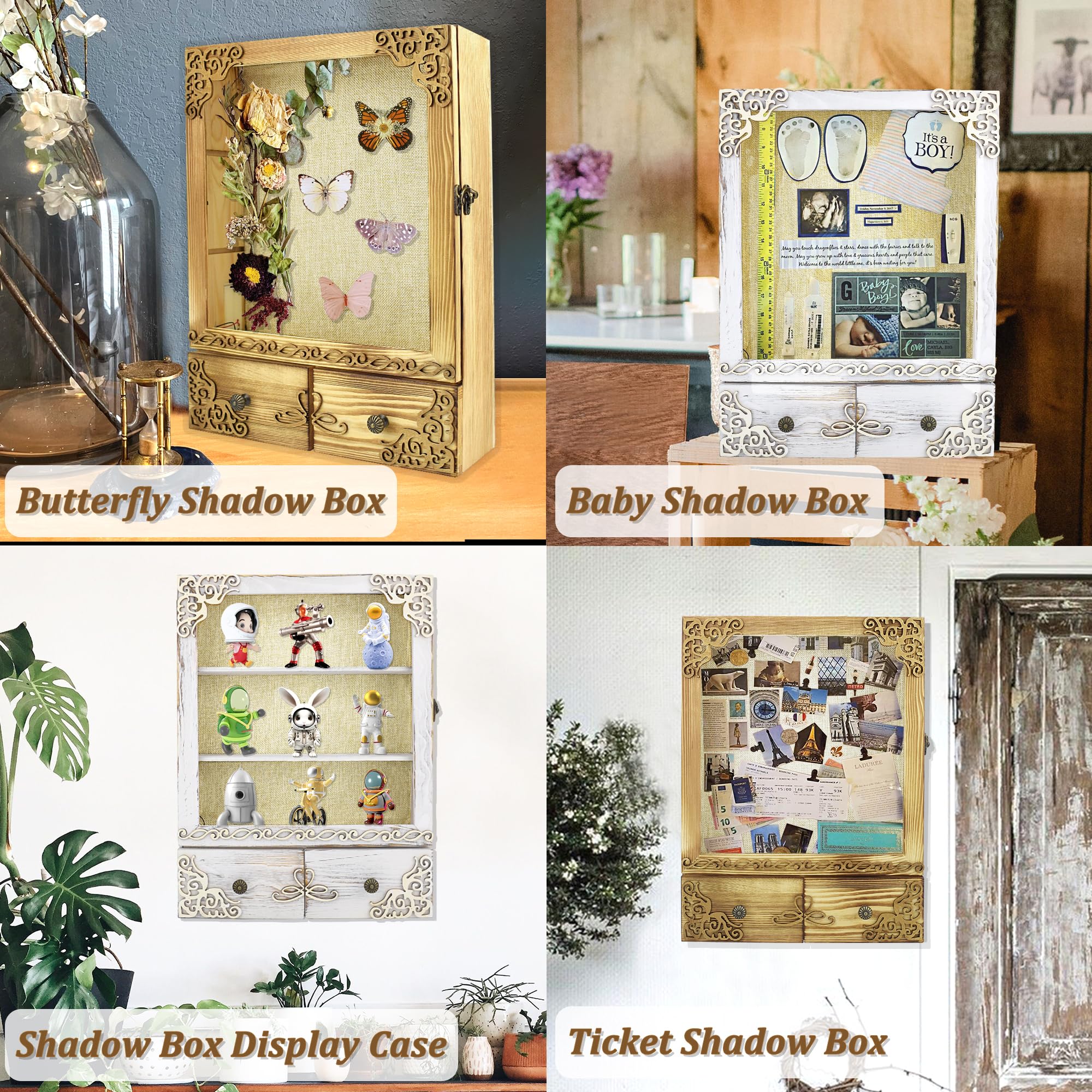 Wedding Shadow Box Displays 1pc Wooden Shadow Box Picture Frame,