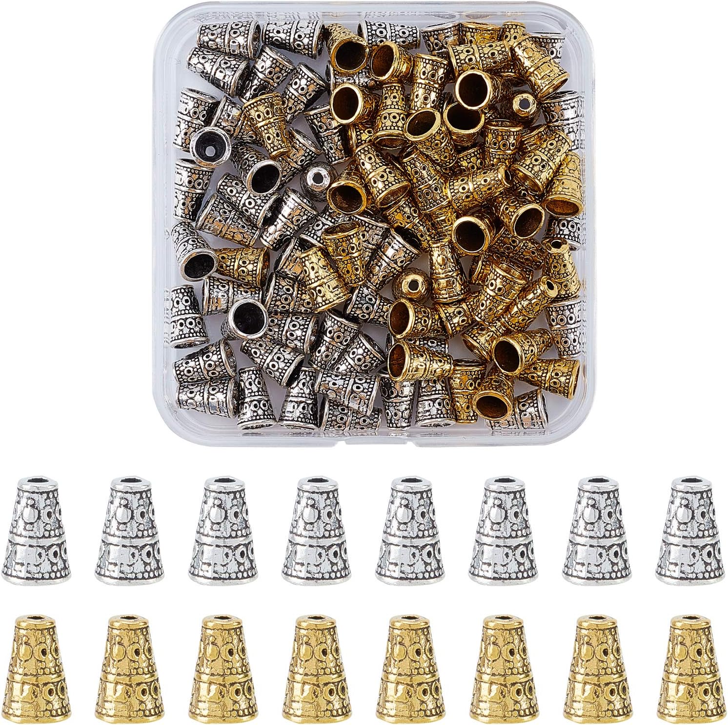 Amazon.com: SOFPLATE 100Pcs 10 Styles Gold Cone Bead Caps Flower Bead ...