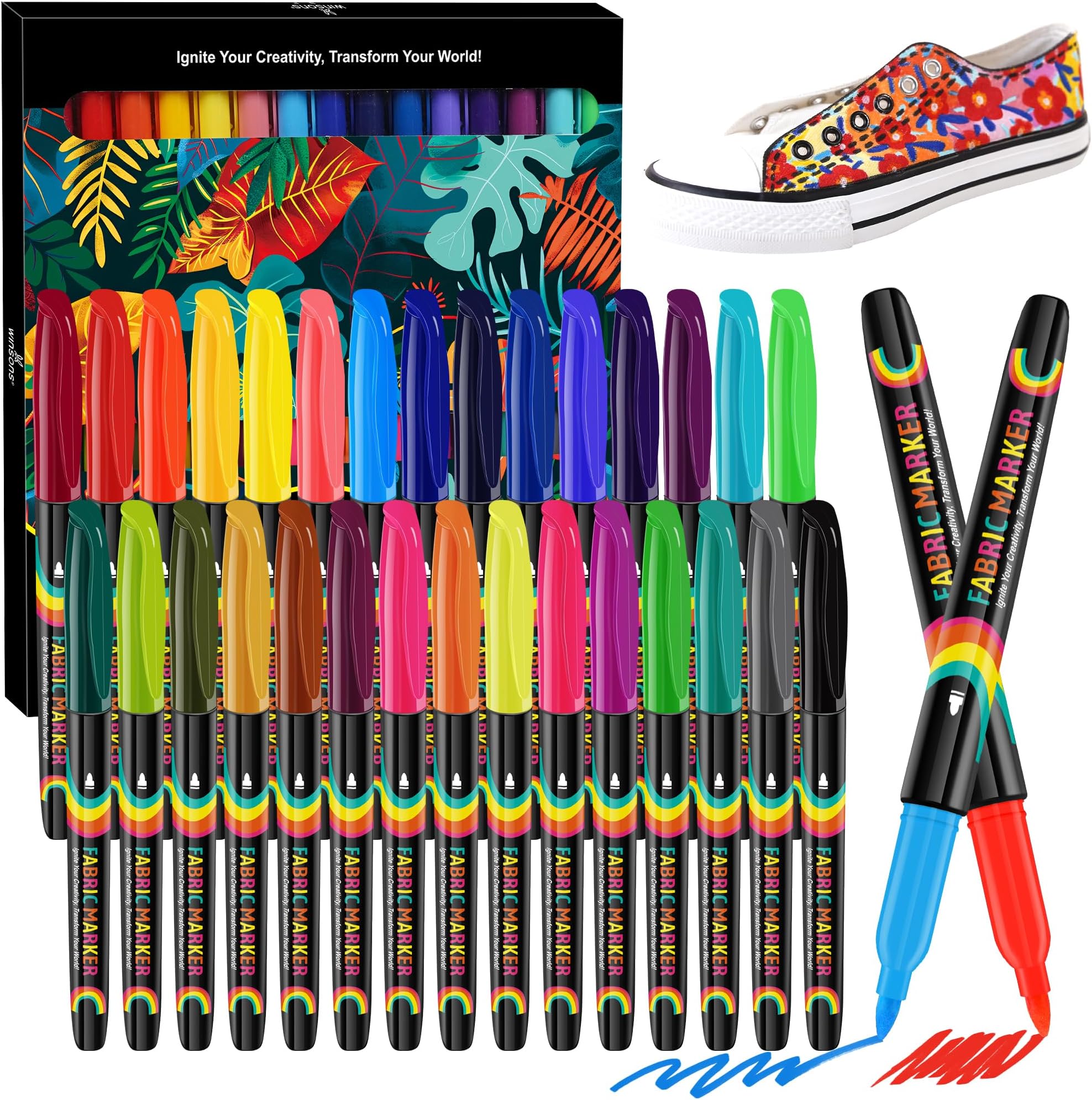 Amazon.com: WINSONS 30 Fabric Markers Pens Set, Indelible & Permanent ...