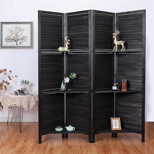 Amazon.com: BLACK 4-Panels Room Divider w/Shutter Style & Shelves ...