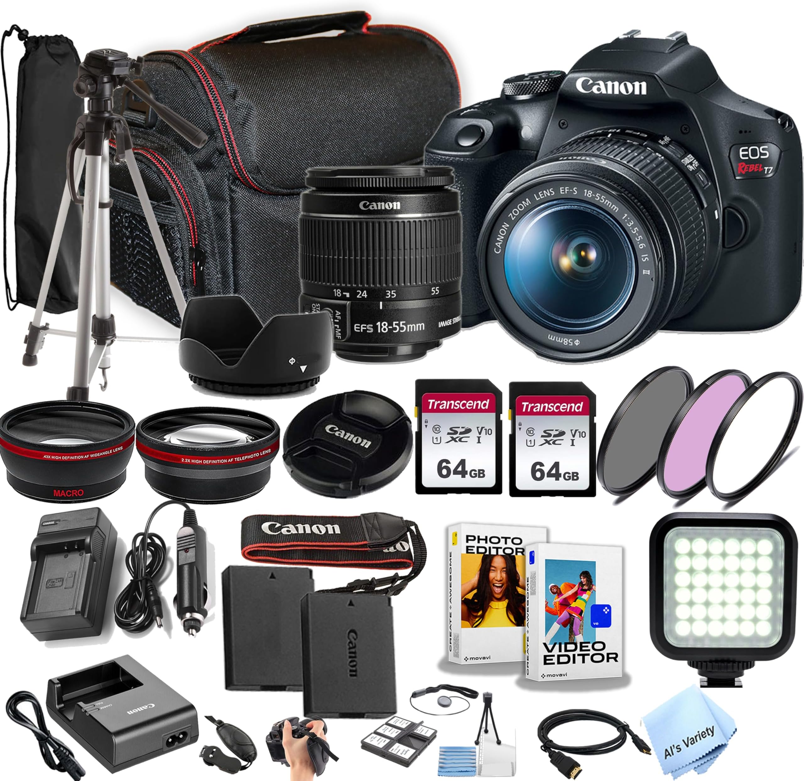 Amazon.com : Canon EOS Rebel T7 w/EF-S 18-55mm F/3.5-5.6 Zoom Lens ...