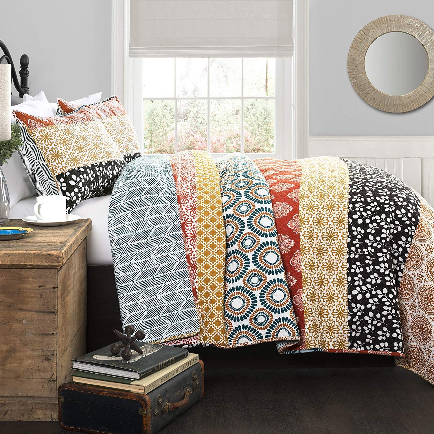 Amazon.com: Lush Decor Bohemian Stripe Reversible Cotton Quilt Set, 3 ...