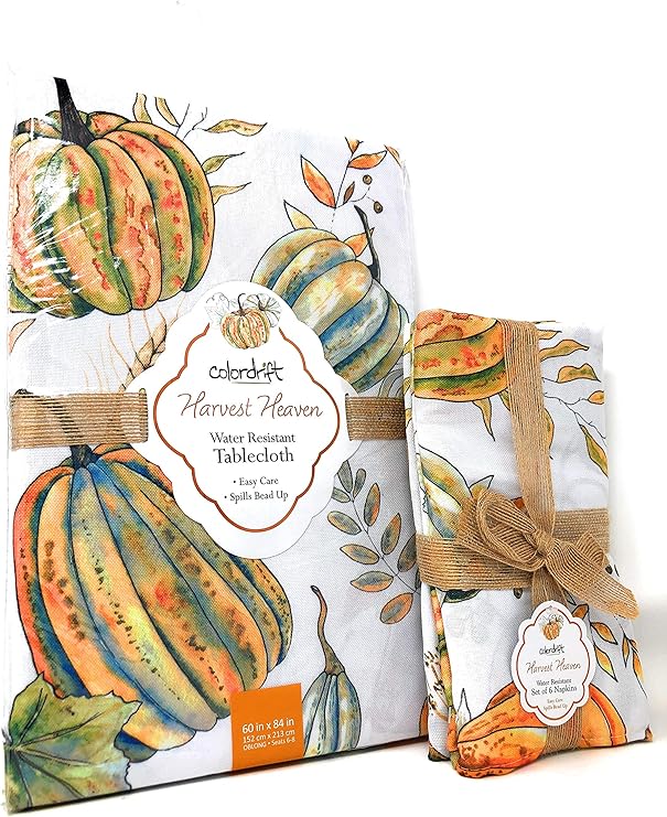 Amazon.com: Colordrift Harvest Tablecloth - Orange, Green, Natural ...