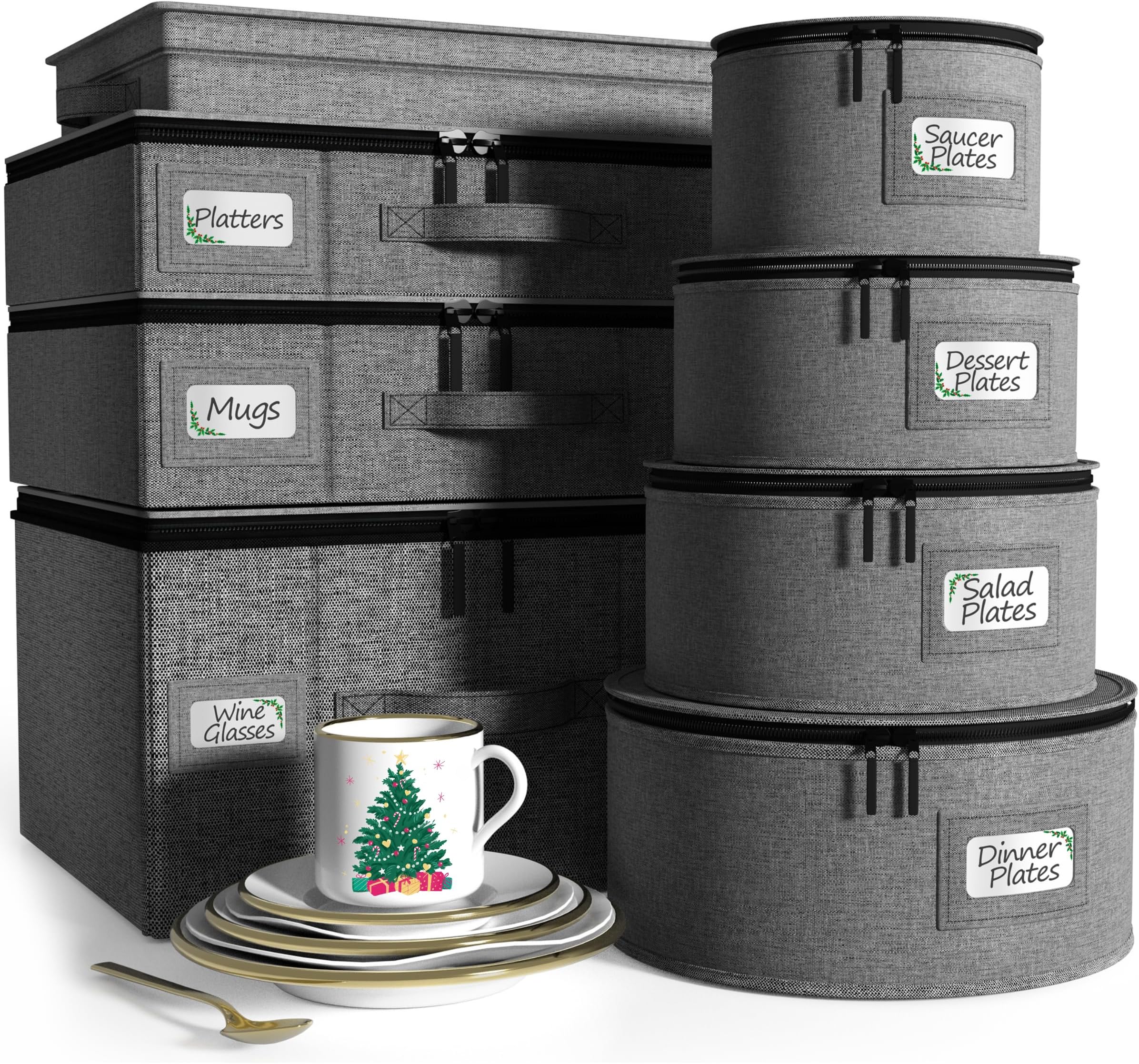 Amazon.com: Hearth & Harbor 8-Piece Fine China Storage Set with ...