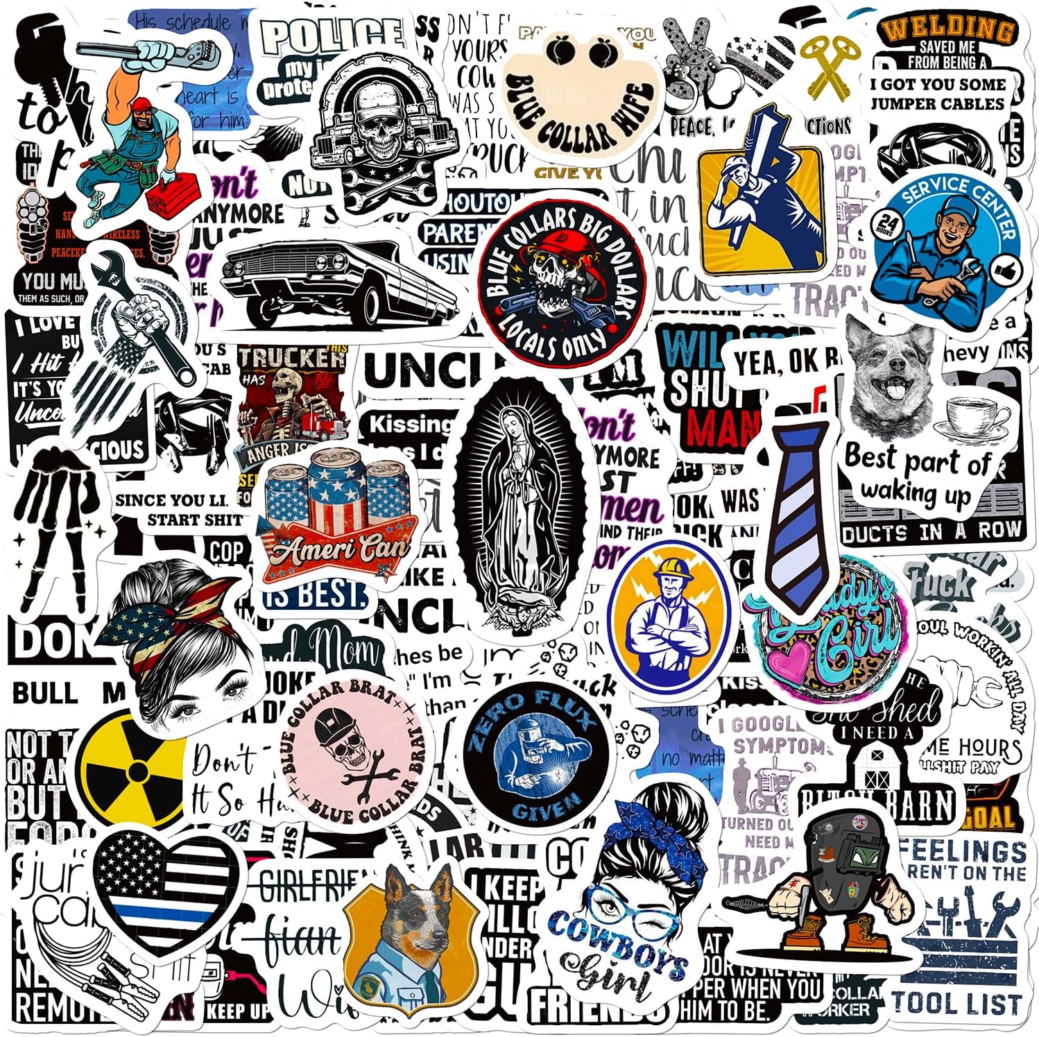 Amazon.com: 100 Pcs Blue Collar Stickers, Funny Hard Hat Stickers ...