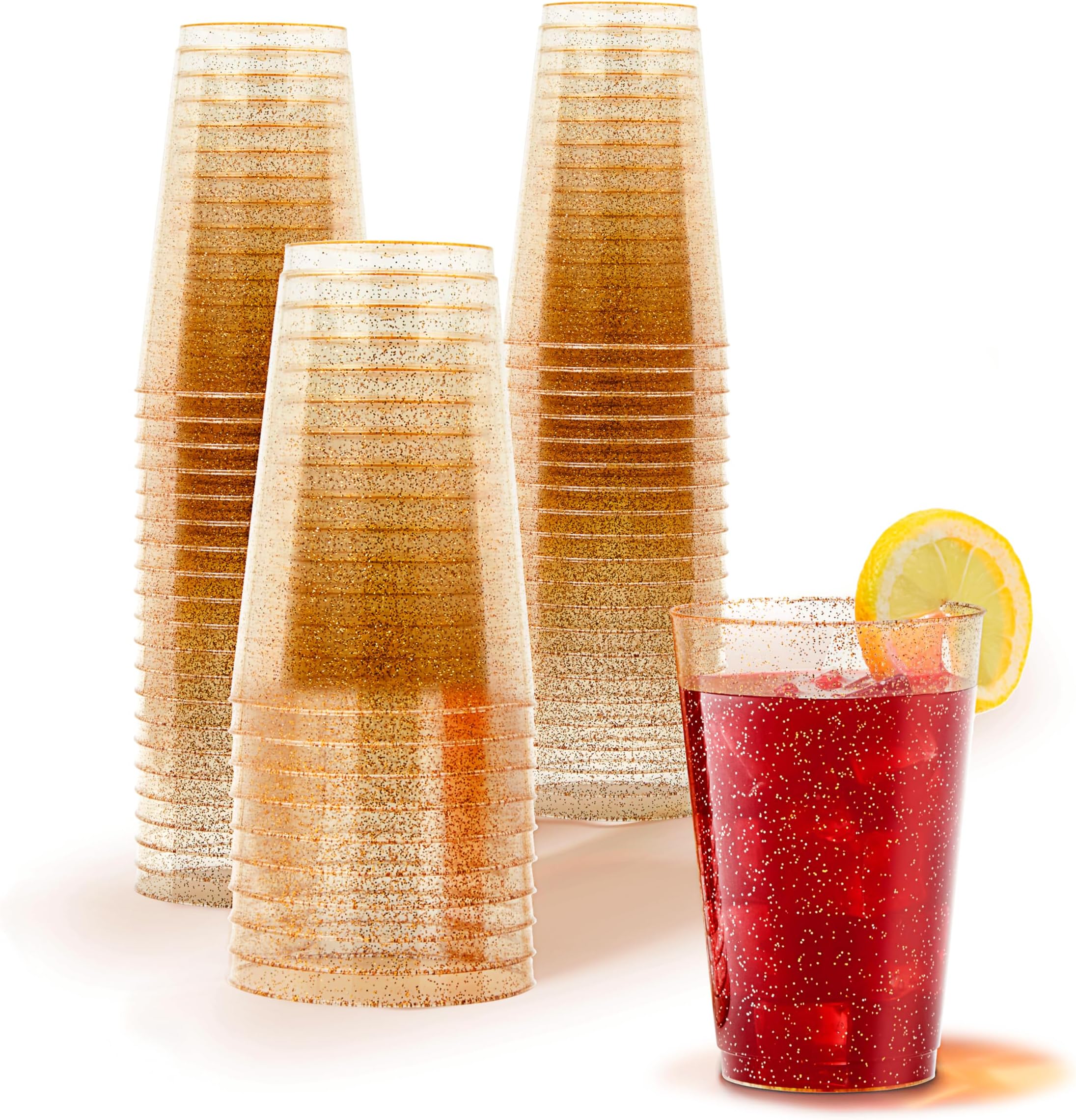 Amazon.com: 14oz Gold Glitter Plastic Cups (50 Pack), Elegant Party ...