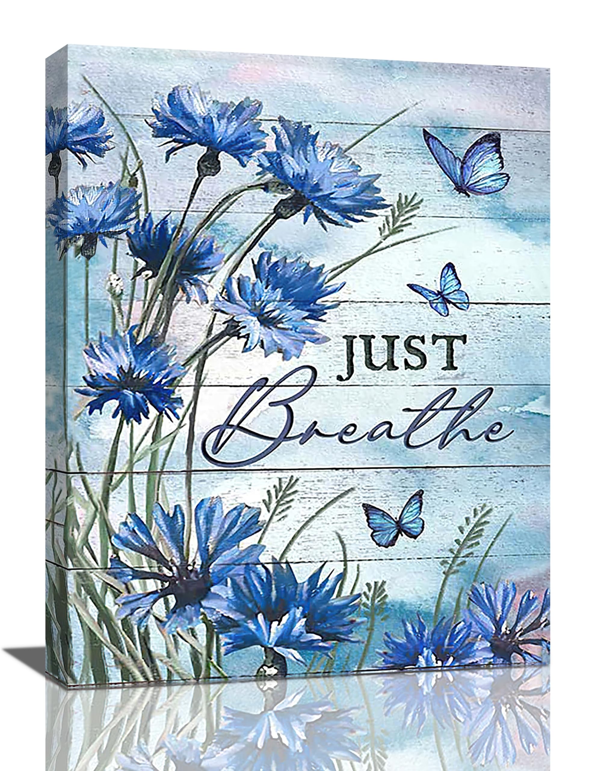Amazon.com: Blue Bathroom Decor Wall Art Blue Butterfly Flower Pictures ...