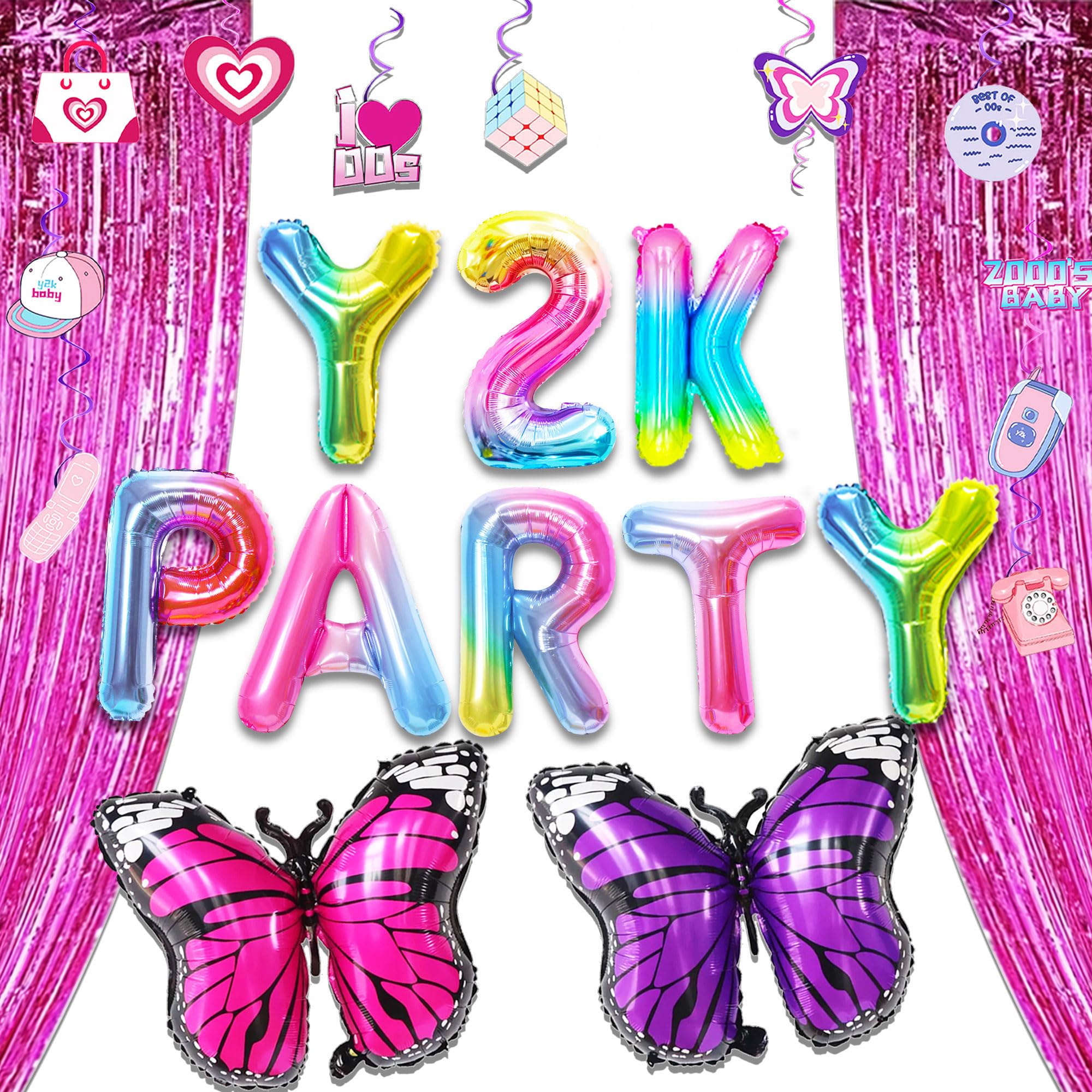Amazon.com: JeVenis Butterfly Y2k Party Decorations Y2K Party Sign ...