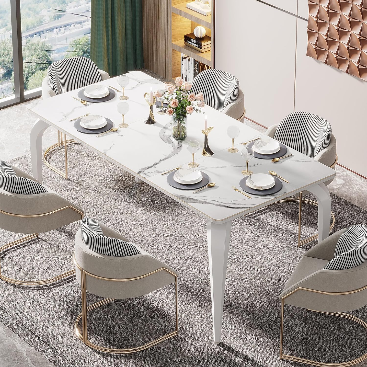 Amazon.com - Tribesigns Marble Dining Table, 63" Modern Sintered Stone ...