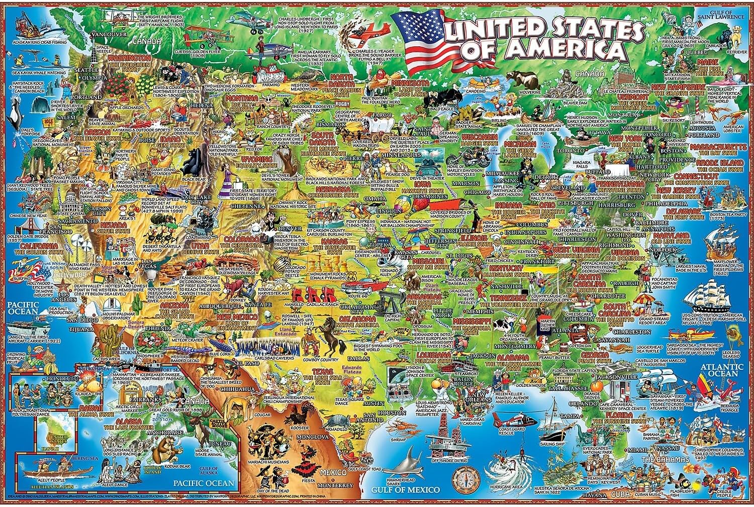 Amazon.com: Waypoint Geographic USA Illustrated 250-Piece Jigsaw Puzzle ...