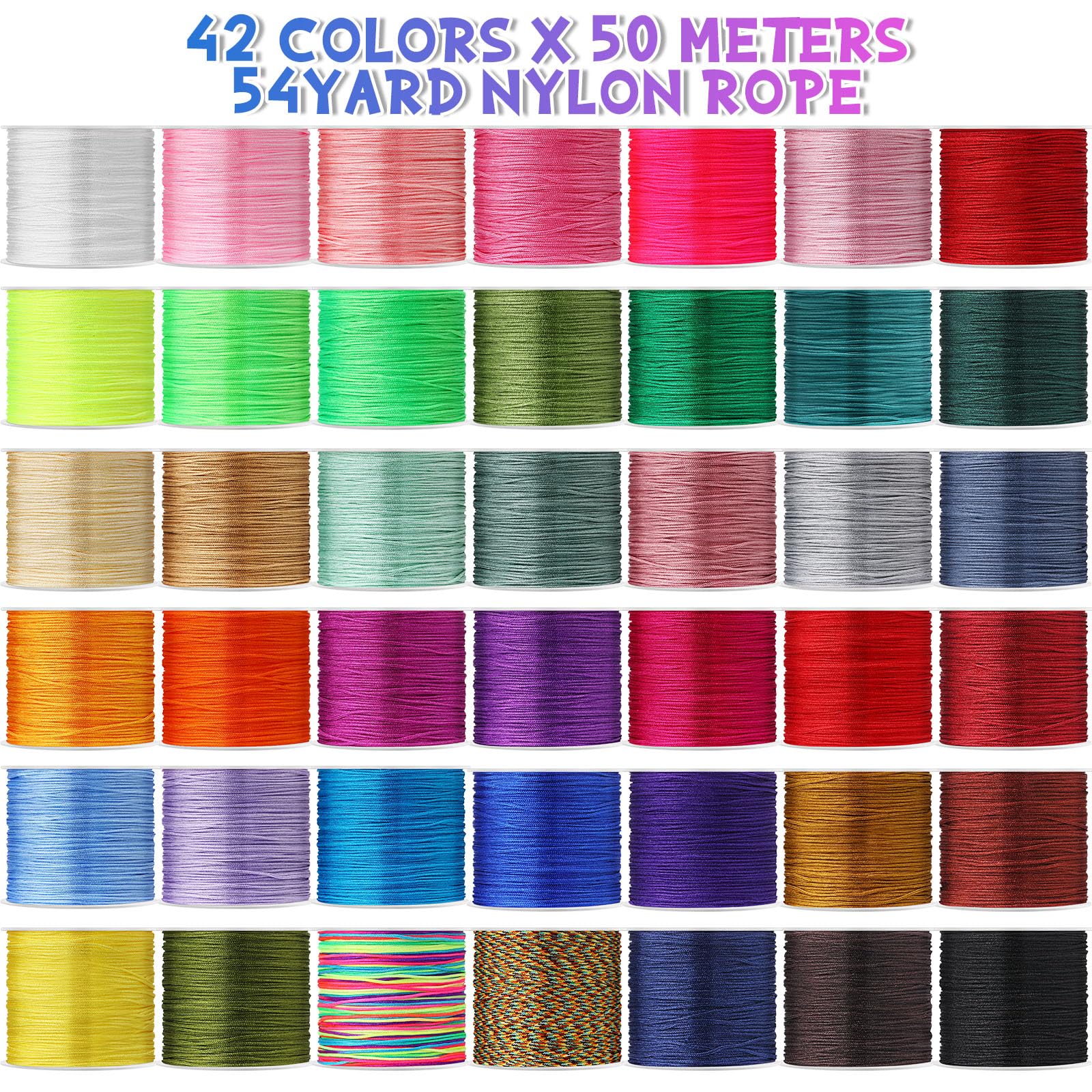 42 Colors Chinese Knotting Cord 55 Yards 0.8 mm Nylon String Cord for ...