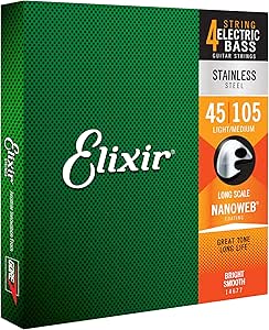 Elixir Strings Stainless Steel 4-String Bass Strings w NANOWEB Coating ...