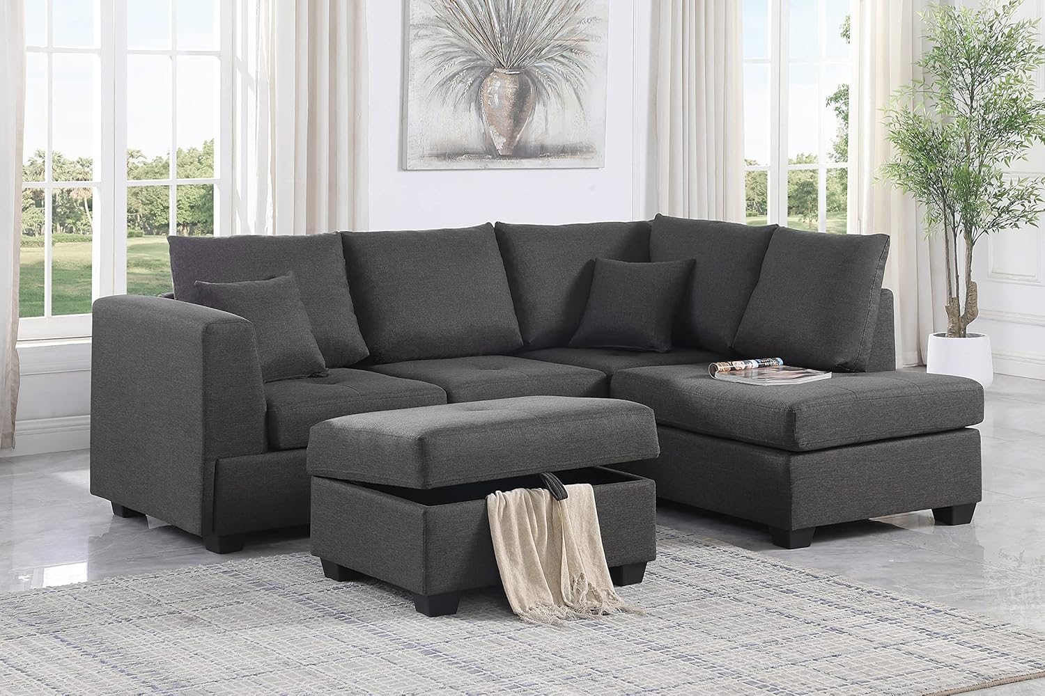Amazon.com: STAFFORA Dorris Sectional Sofa with Ottoman - Reversible L ...
