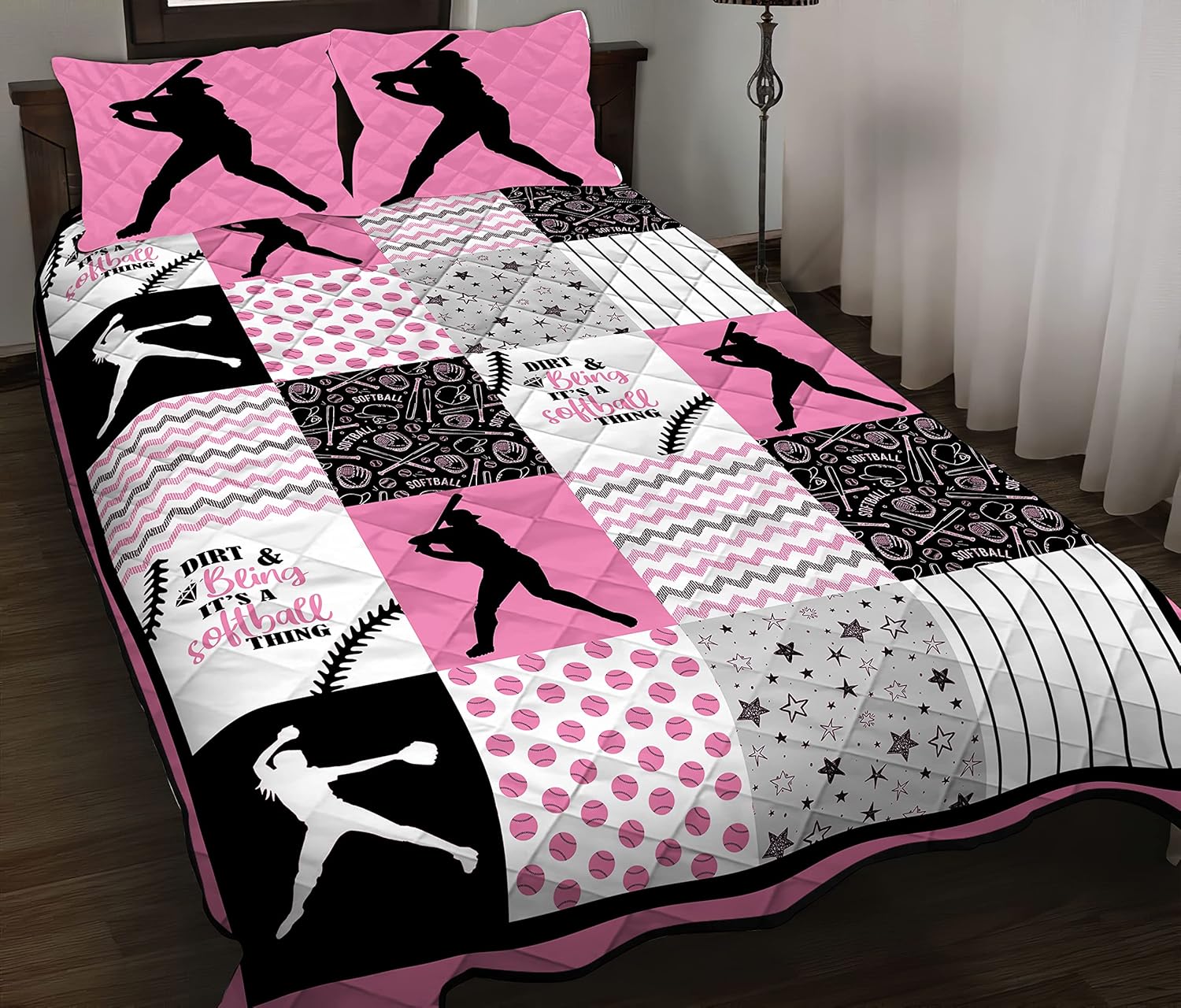 Amazon.com: Being A Softball Player Pink Quilt Set, Softball Quilt ...