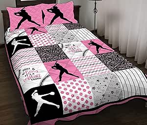 Amazon.com: Being A Softball Player Pink Quilt Set, Softball Quilt ...