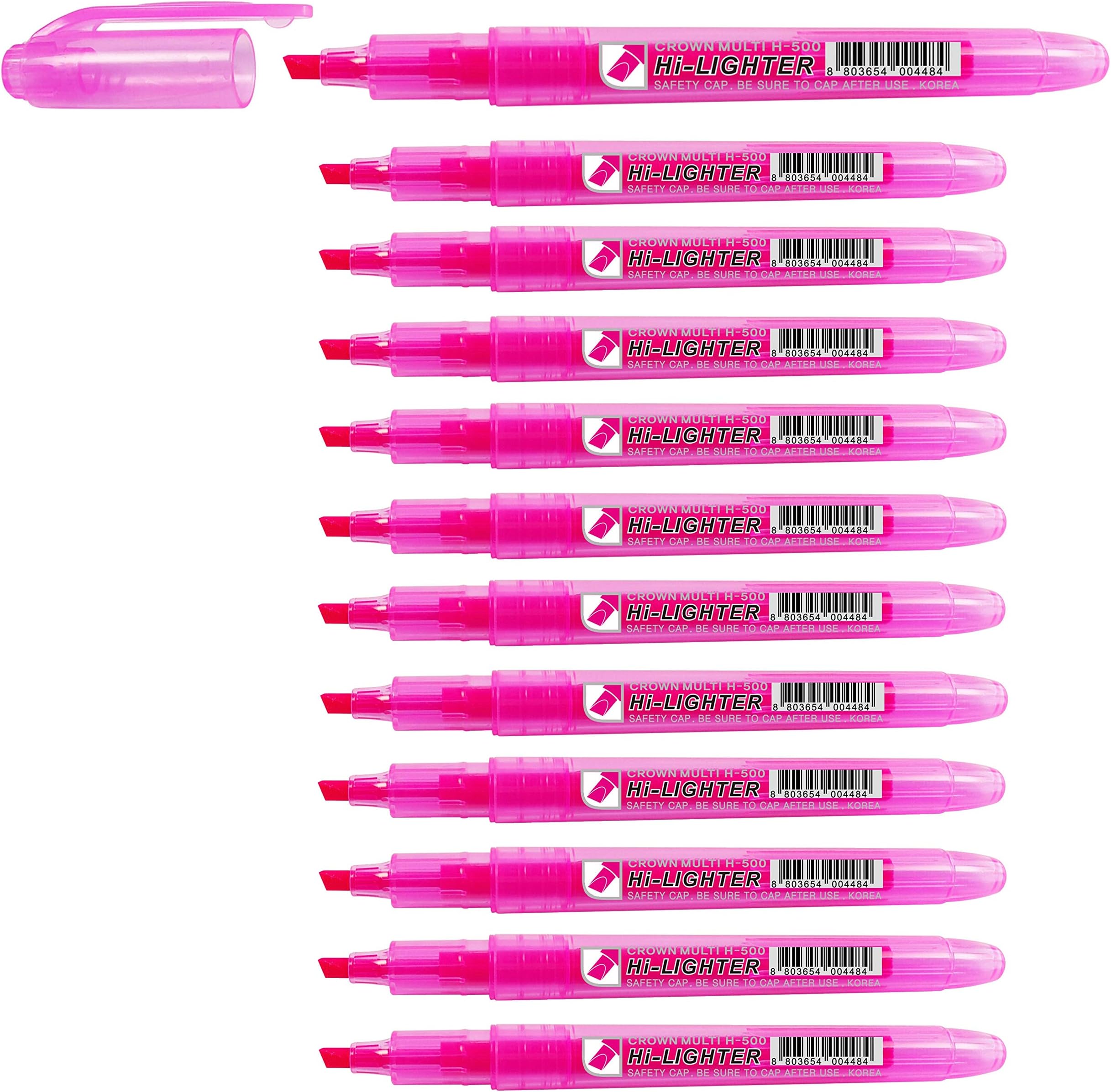 CROWN H-500 Highlighter Pens Chisel Tip Slim Highlighters - Pack Of 12 ...
