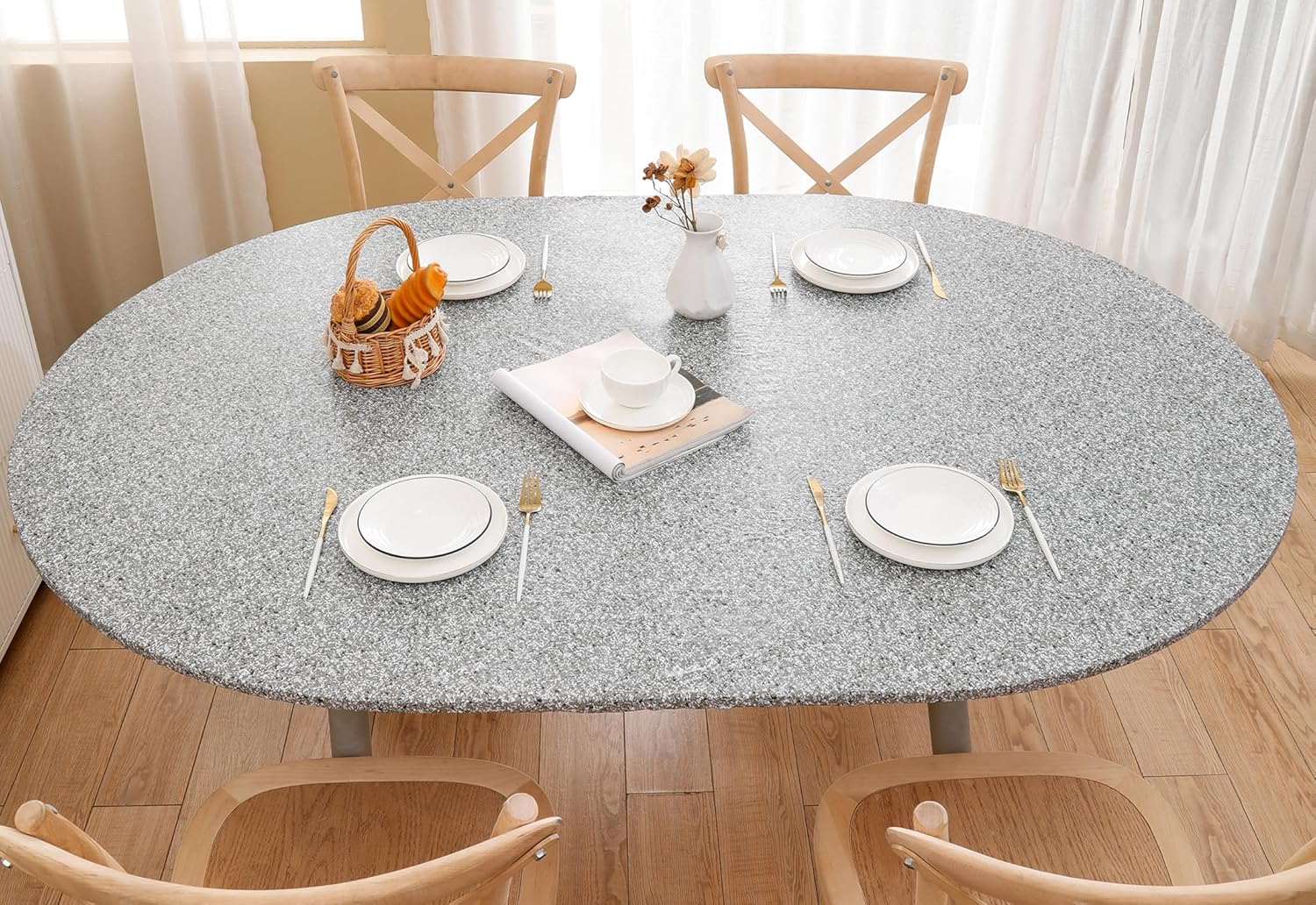 Amazon.com: Walrus Oval Vinyl Fitted Tablecloth with Flannel Backing ...