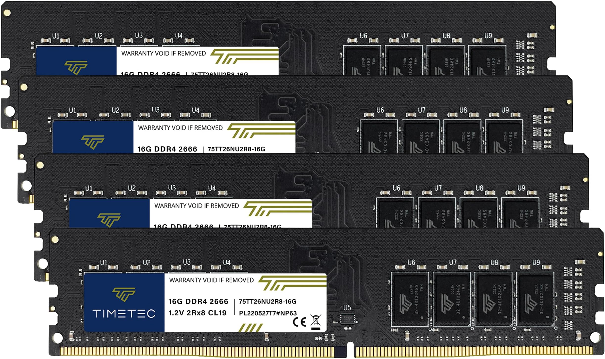 Timetec 64GB KIT(4x16GB) DDR4 2666MHz PC4-21300 Non-ECC Unbuffered 1.2V ...