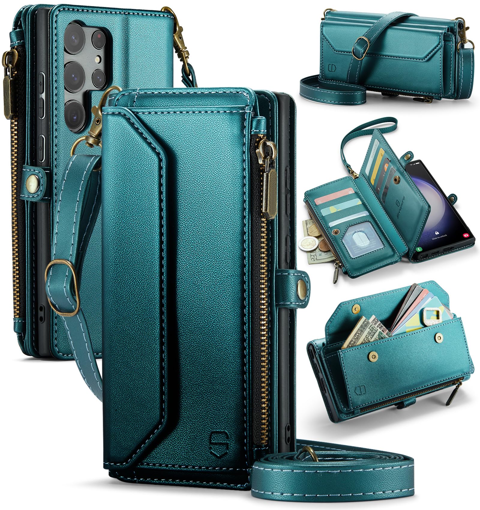 Amazon.com: Strapurs Crossbody Wallet Case Compatible with Samsung Galaxy S23 Ultra 5G RFID ...