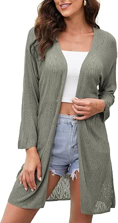 Women's Lightweight Cover Up Hollow Out Cardigan Swimwear Beach Bathing ...