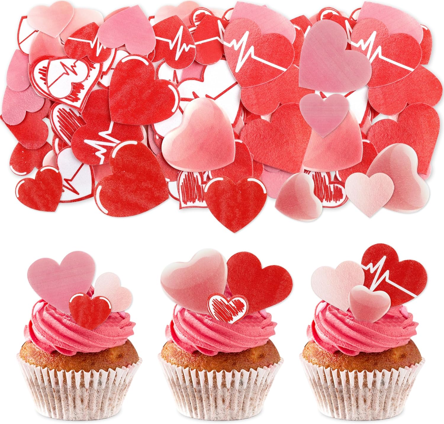 Amazon.com: Ercadio 80Pack Edible Valentine's Day Heart Cupcake Toppers ...