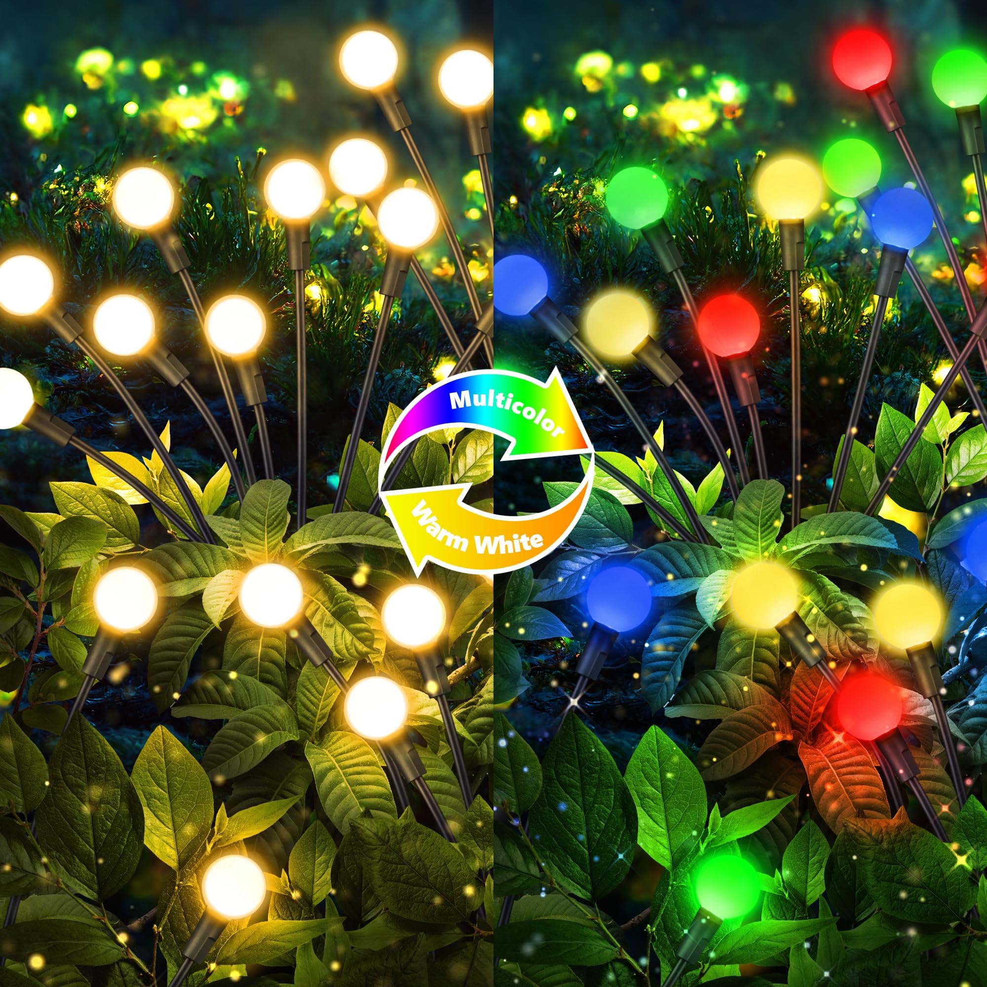 iBaycon 4 Pack Solar Garden Lights, 10 Lighting Modes Color Changing ...